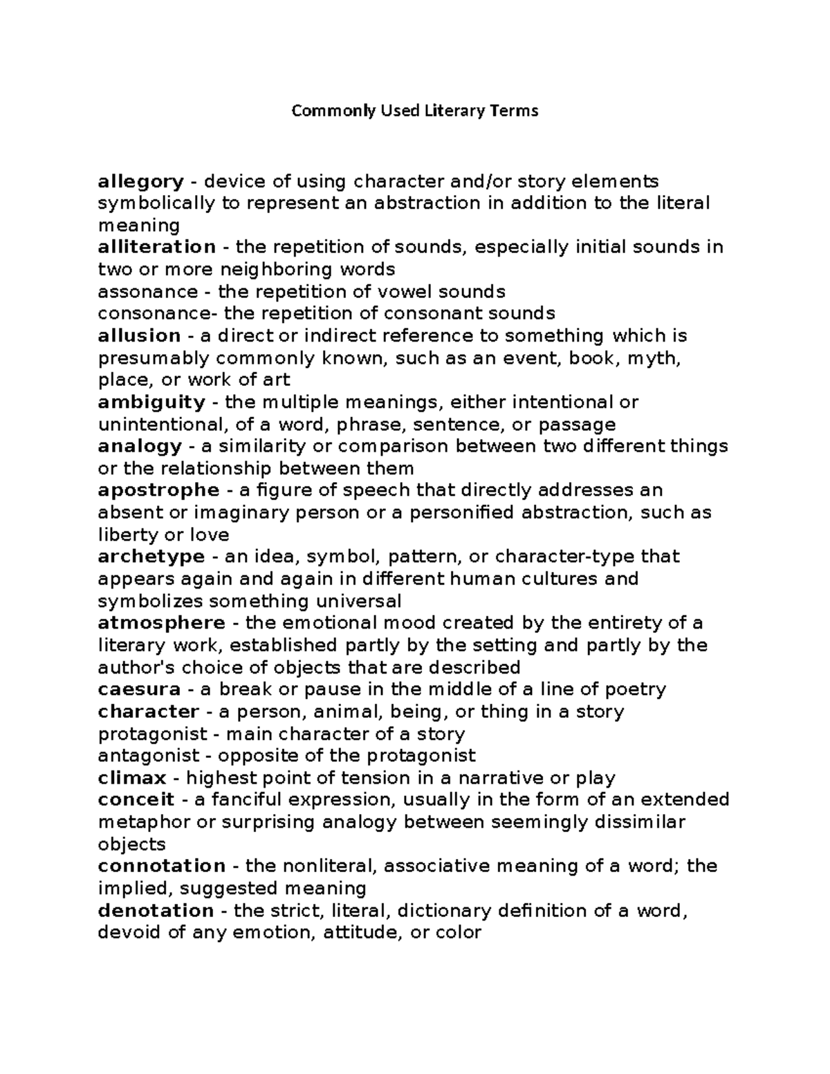 American Literature Glossary - Commonly Used Literary Terms allegory ...
