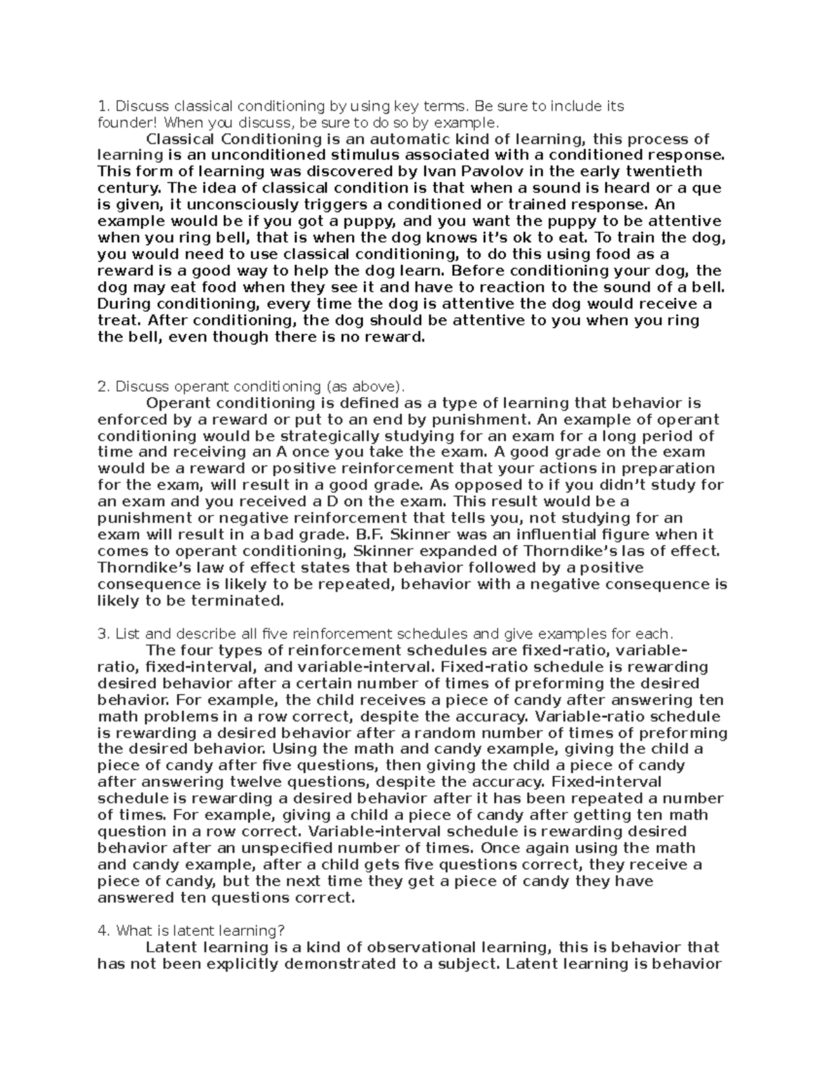 Psych Homework-Chapter 7 - Discuss classical conditioning by using key ...