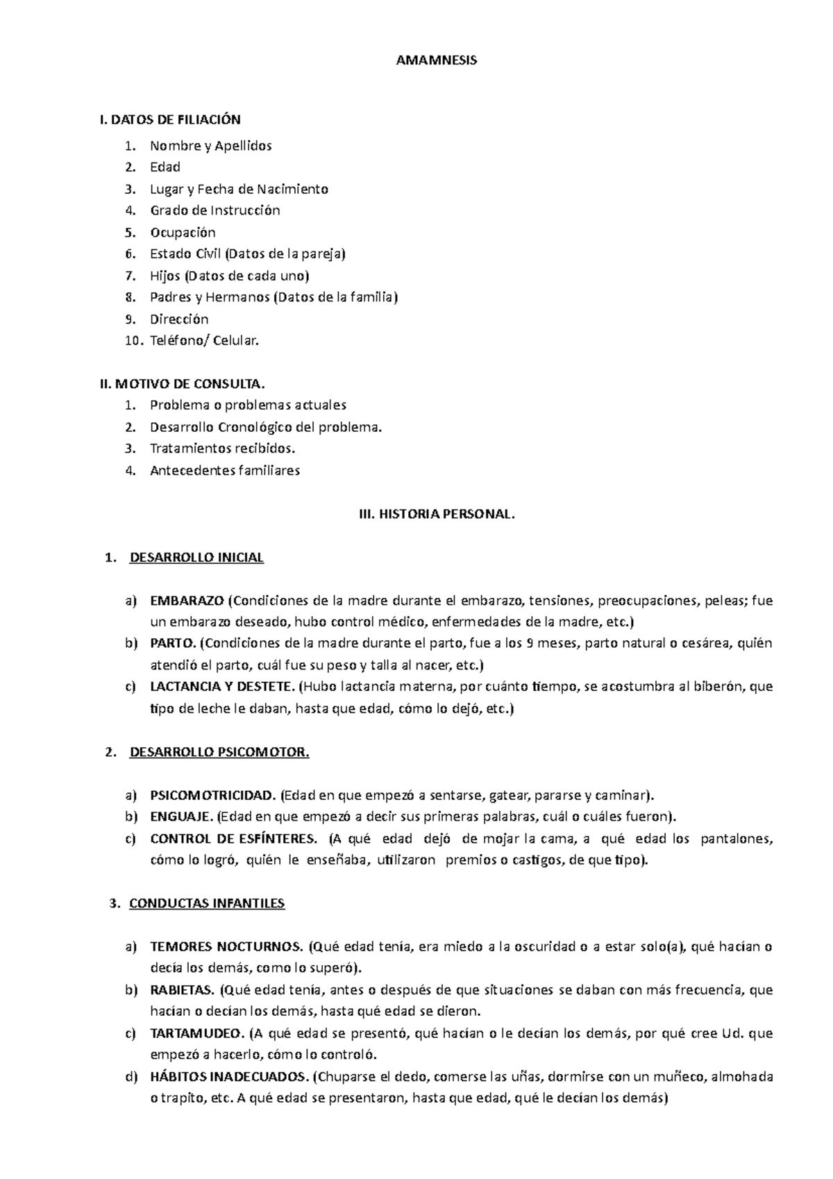 Anamnesis ( Modelo CON Preguntas DE Referencia) - AMAMNESIS I. DATOS DE ...