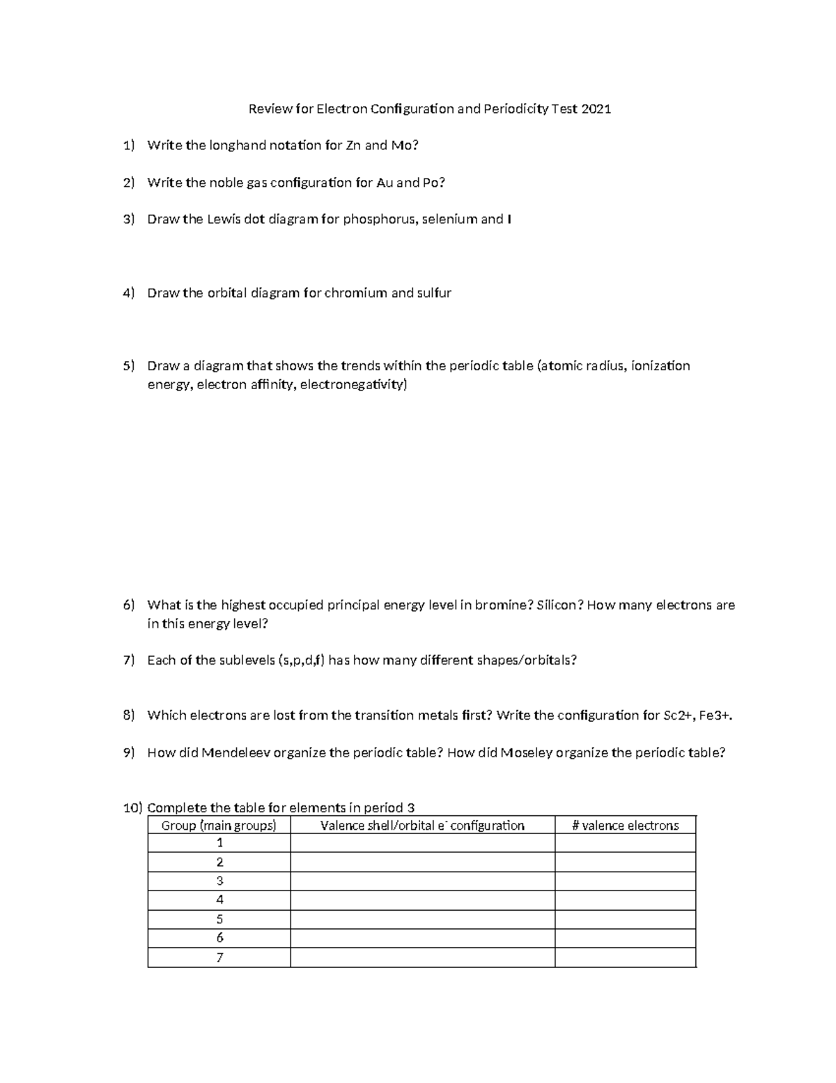 E-Config Test - KSSKSSS - Review for Electron Configuration and ...