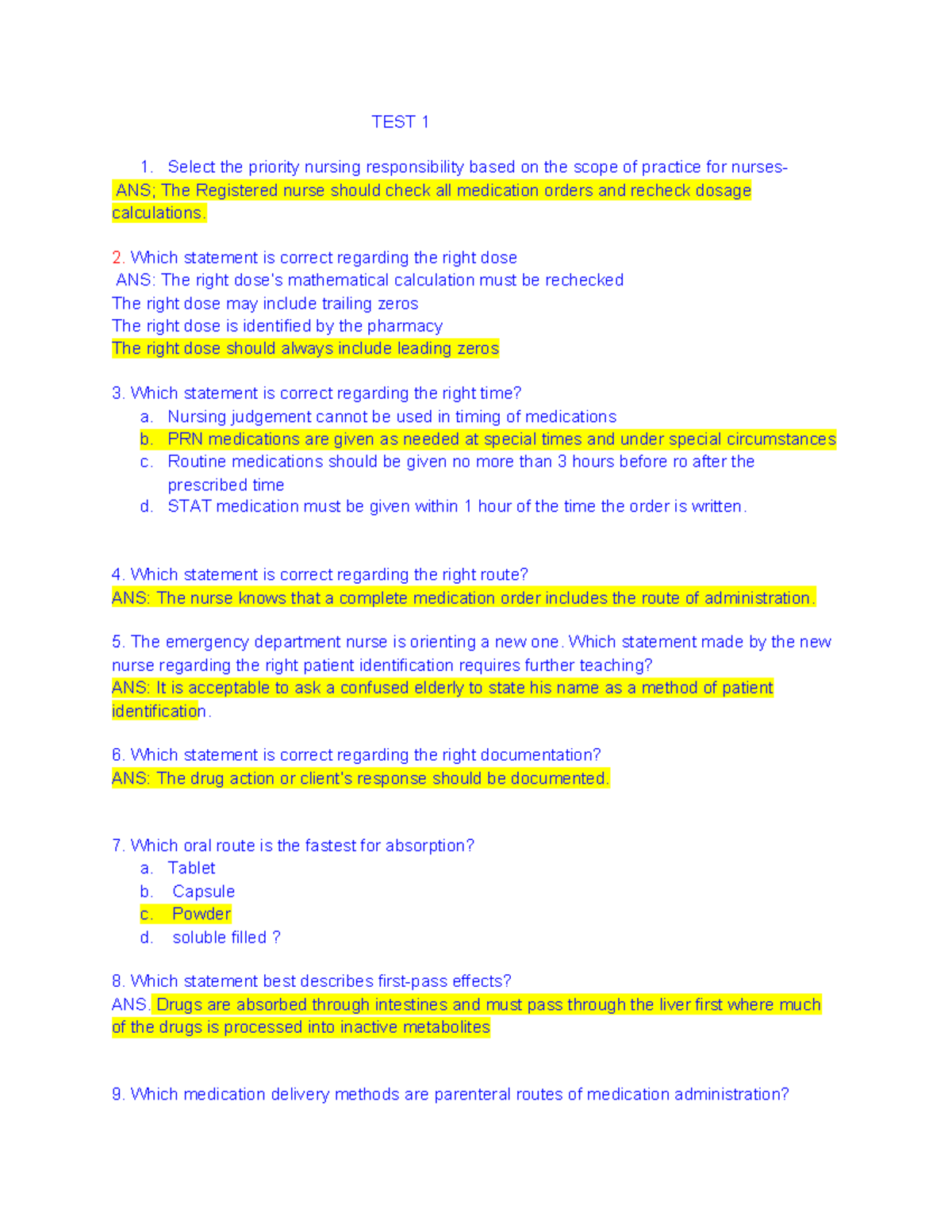 Pharm 1,2 and 3 review - TEST 1 Select the priority nursing ...