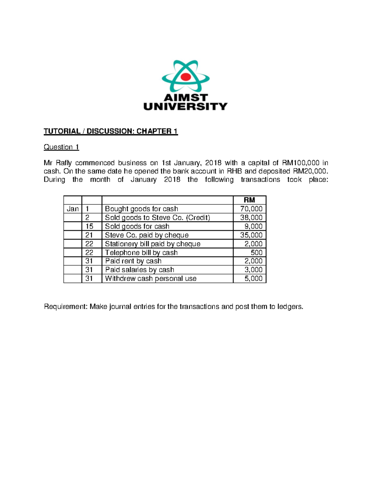 Tutorial for Chapter 1 - TUTORIAL / DISCUSSION: CHAPTER 1 Question 1 Mr ...