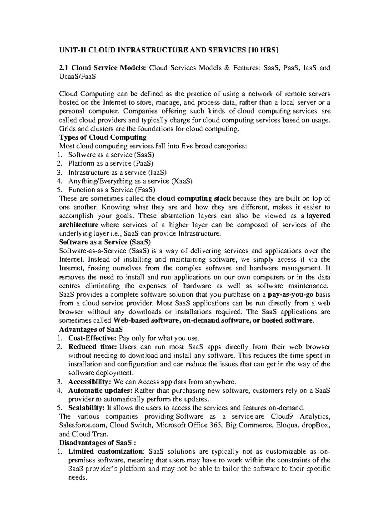 Cloud Computing And Distributed System Notes Unit Ii Cloud Infrastructure And Services 10 Hrs