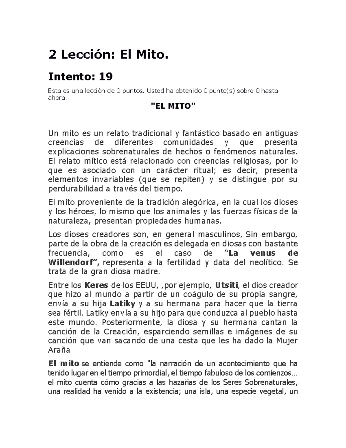 EL MITO - Trabajo practico - 2 Lección: El Mito. Intento: 19 Esta es ...