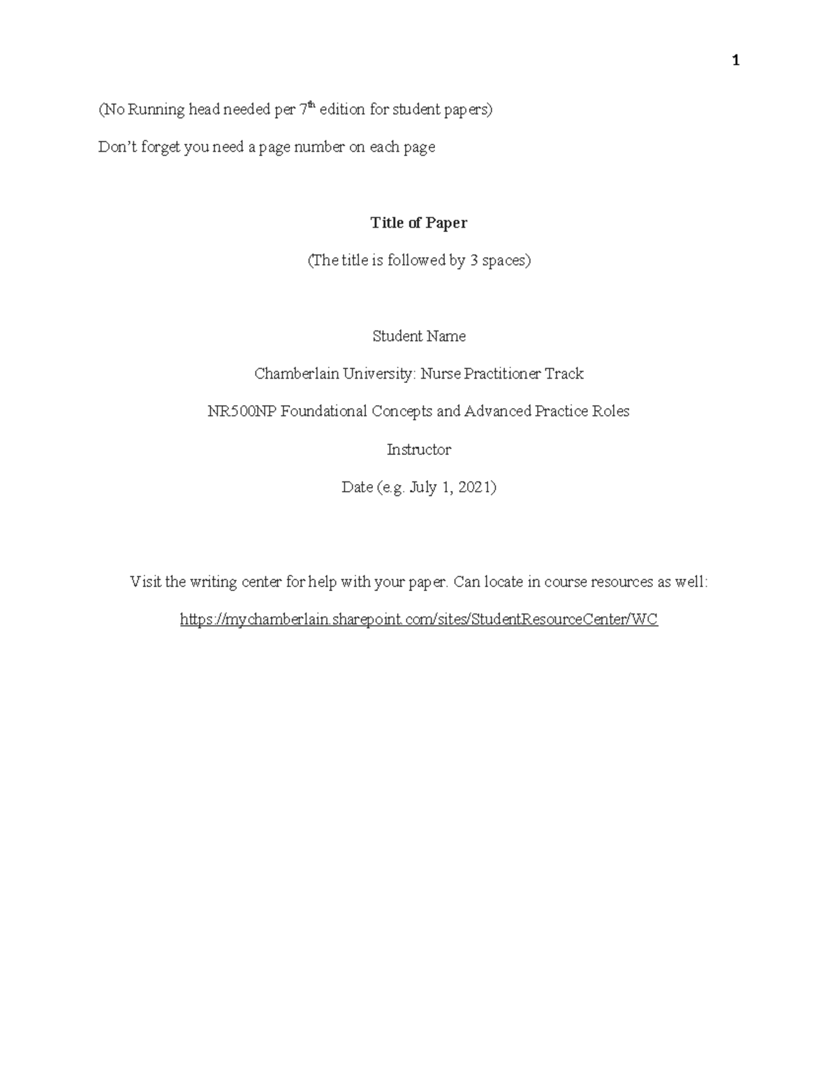 APN Professional Development Plan Paper - (No Running head needed per ...