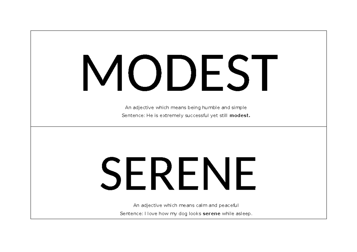 Spelling-Words - ENGLISH 9 - MODEST An adjective which means being ...
