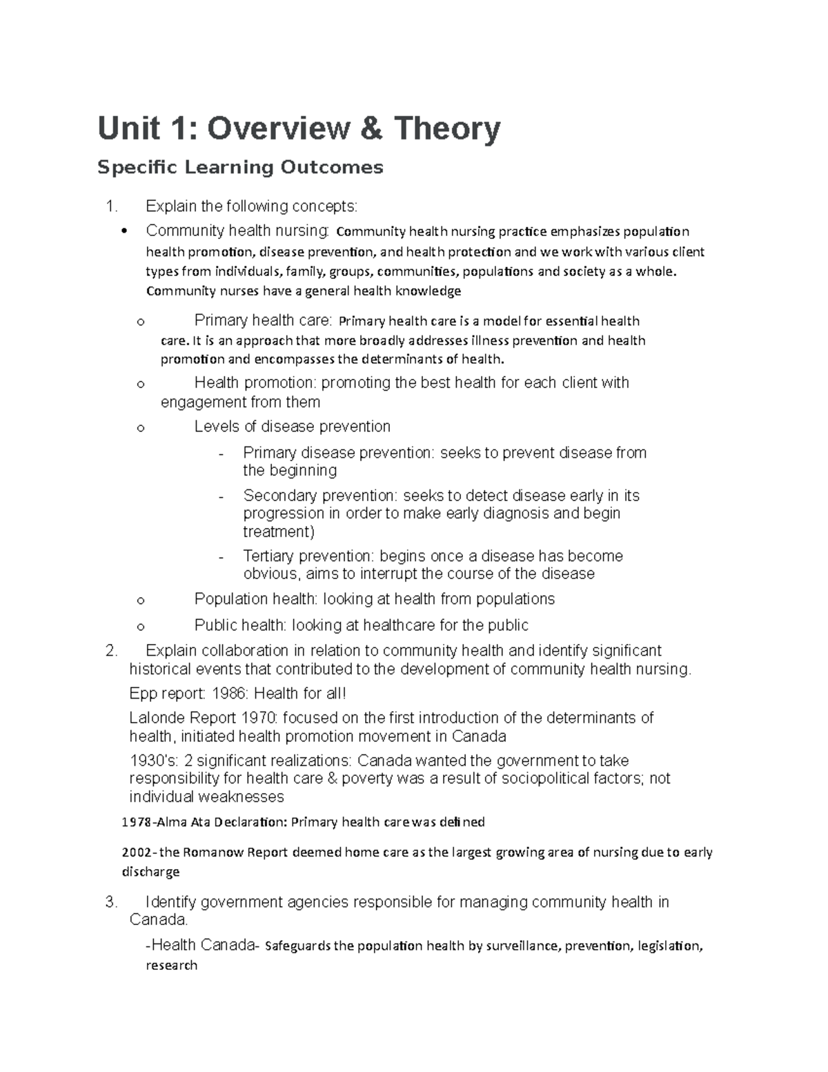 Community Unit 1 SLO - Unit 1: Overview & Theory Specific Learning ...