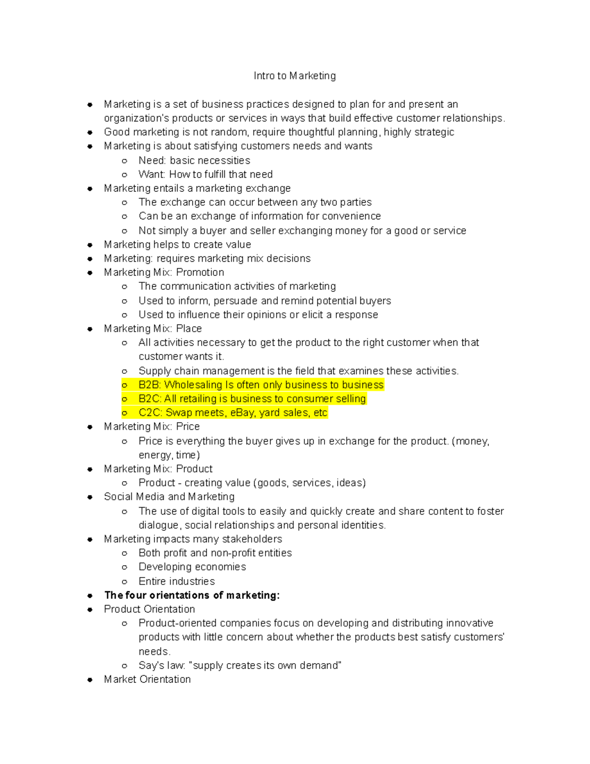 Intro to Marketing - Intro to Marketing Marketing is a set of business ...