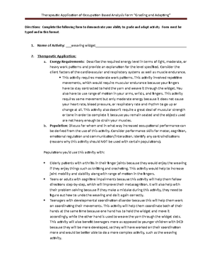 Activity analysis - From Thomas, H. (2012). Occupation-Based Activity ...
