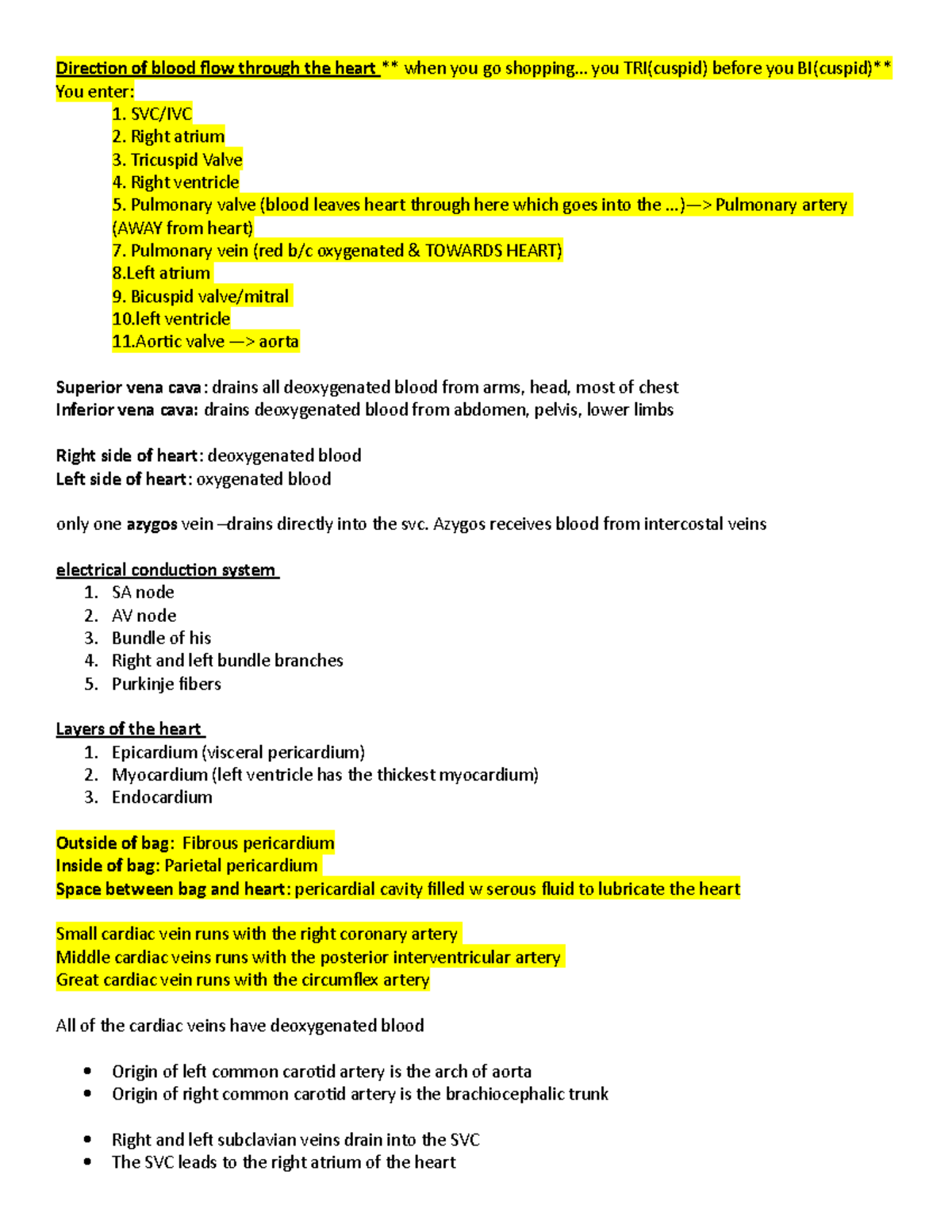 Lab 2 notes - Dr. Tina Dow - Direction of blood flow through the heart ...