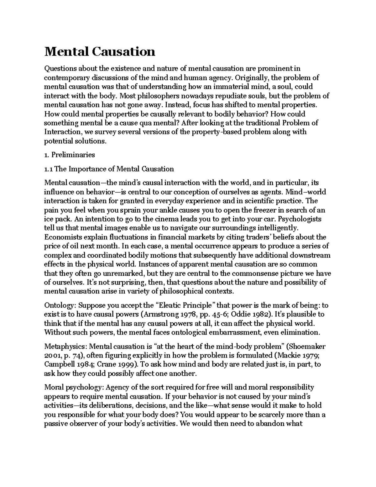 Lecture in Mental Causation - Mental Causation Questions about the existence and nature of ...