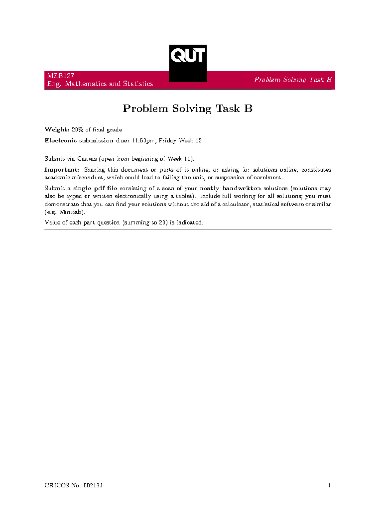 PSTB - PST B Example - MZB Eng. Mathematics and Statistics Problem Solving Task B Problem ...