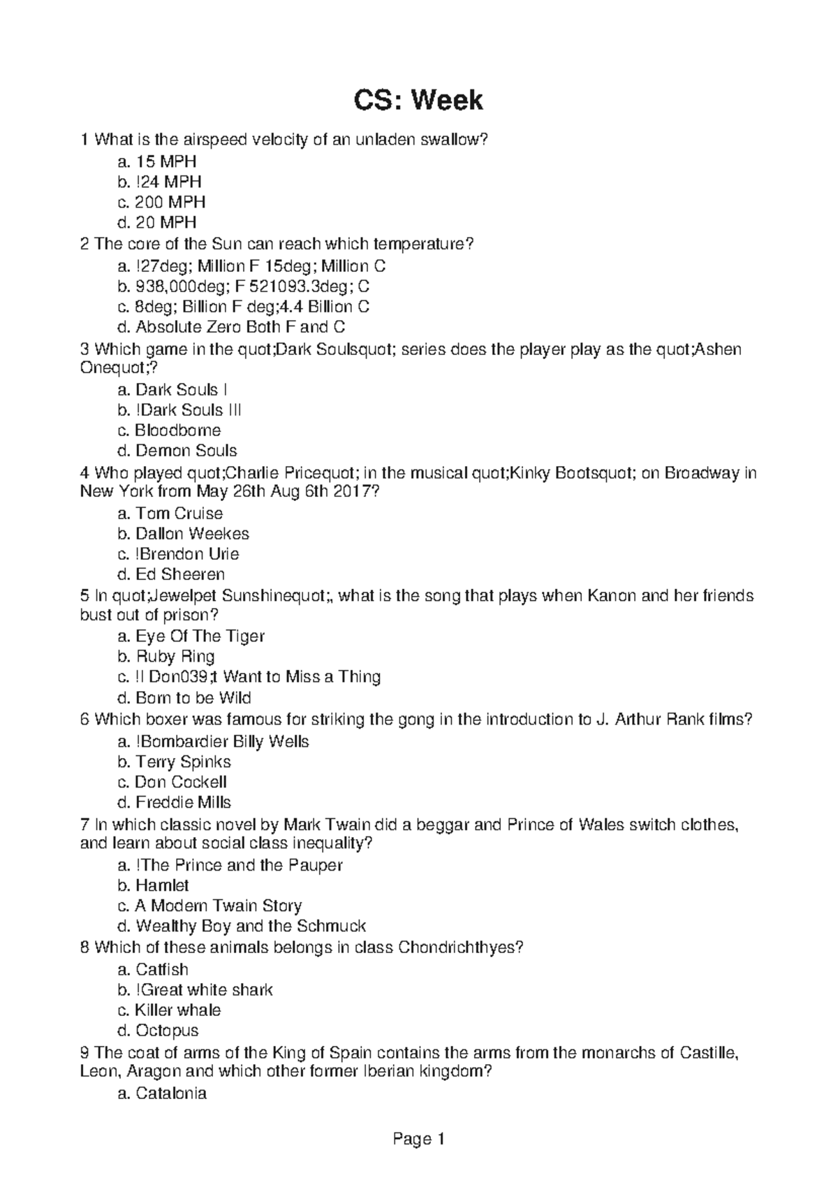 CS 245 Answer Key 5 - CS: Week 1 What is the airspeed velocity of an ...