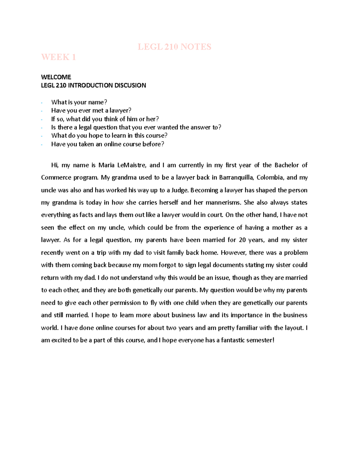 LEGL 210 Notes - Up to chapter 6 in Business law in Canada textbook ...