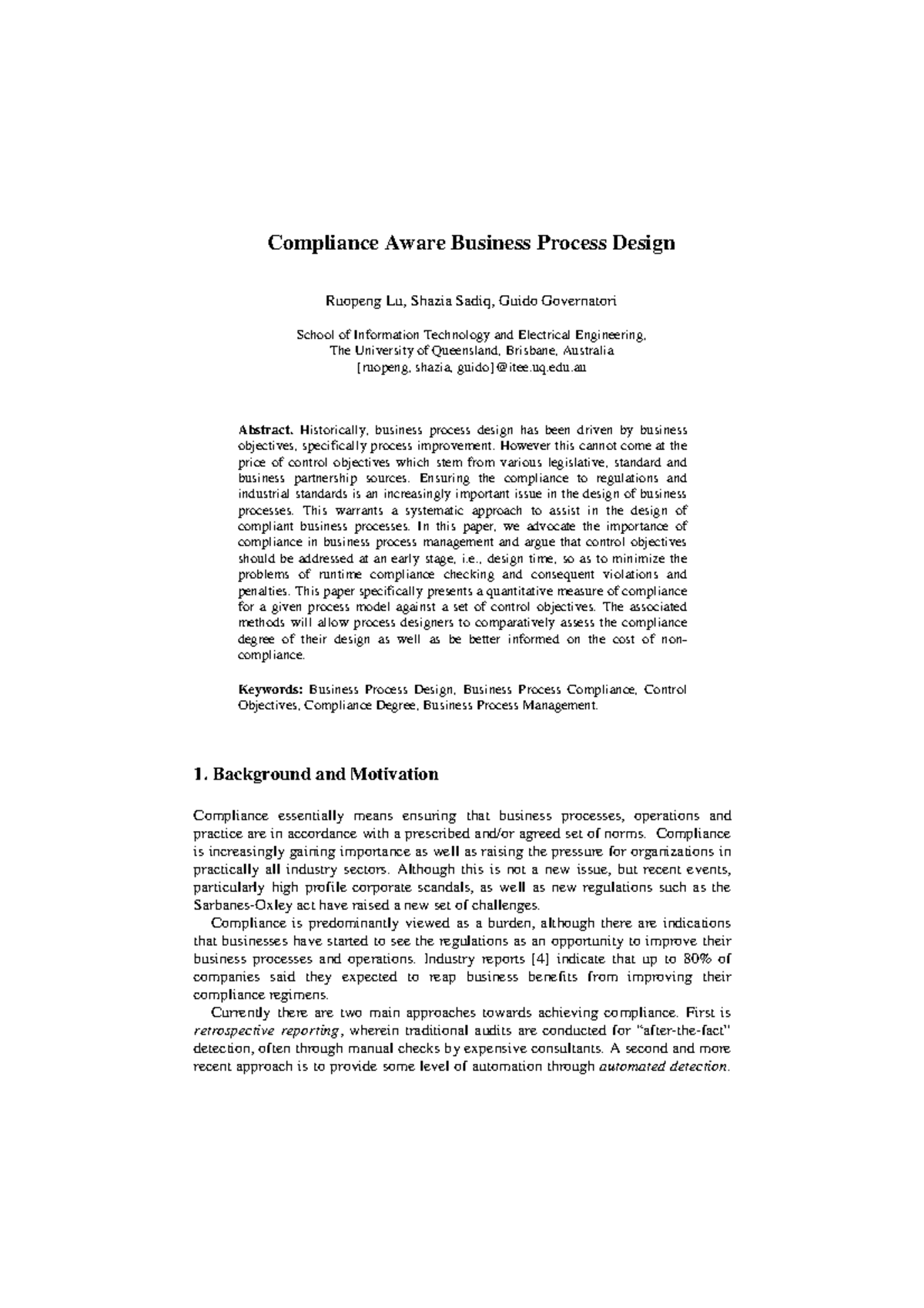 operations management - Compliance Aware Business Process Design ...