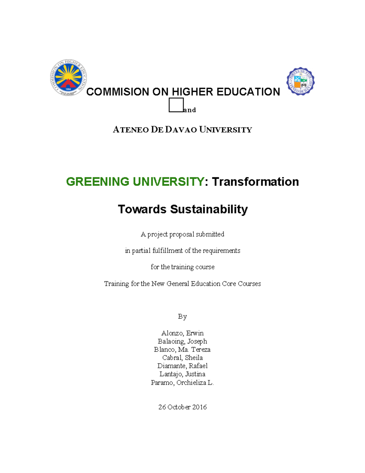 Green University Proposal (Sample Project Proposal STS)-1 - COMMISION ...