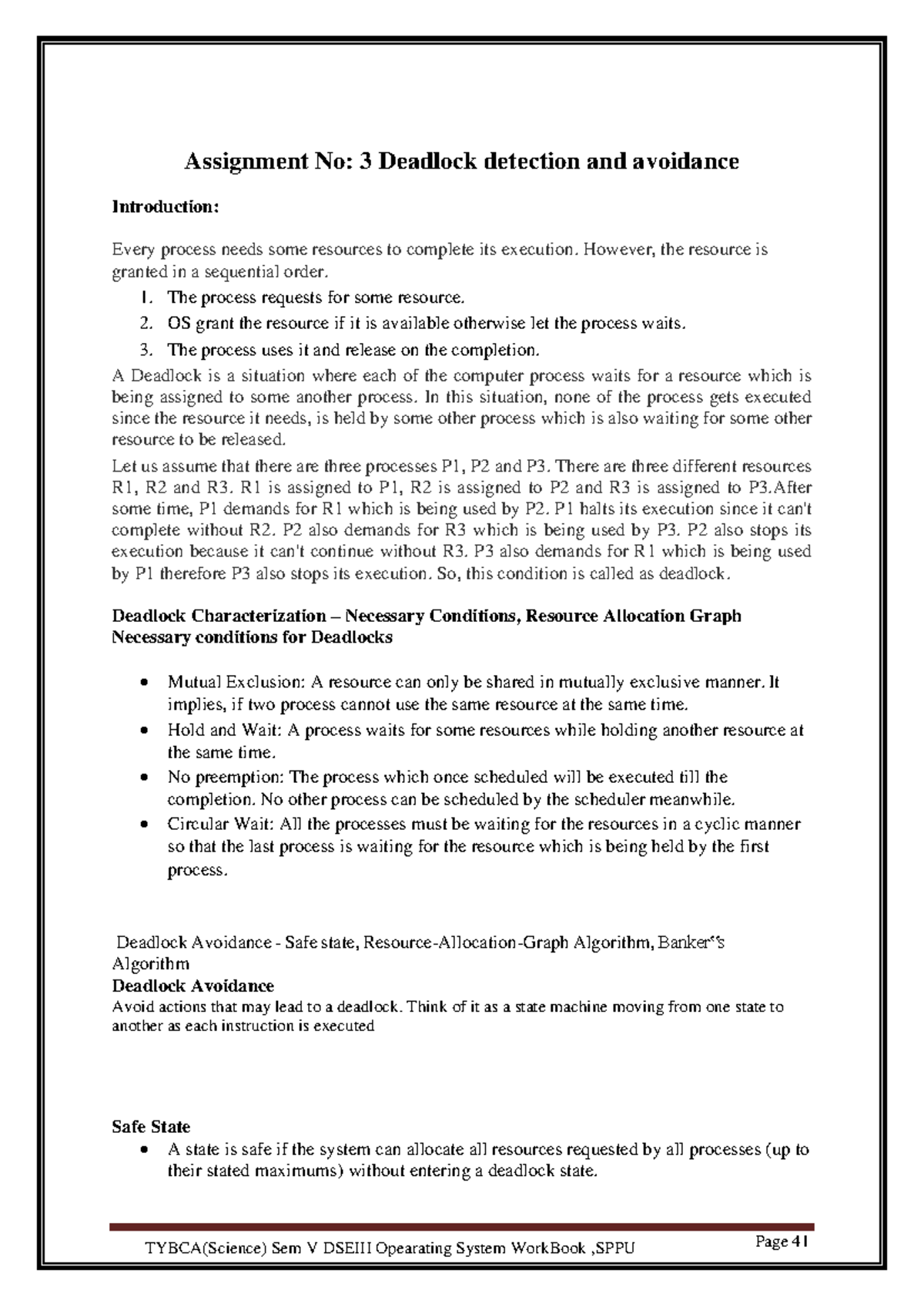 Assignment 3 Lab-OS-pages-41-53 - Assignment No: 3 Deadlock detection and avoidance Introduction ...