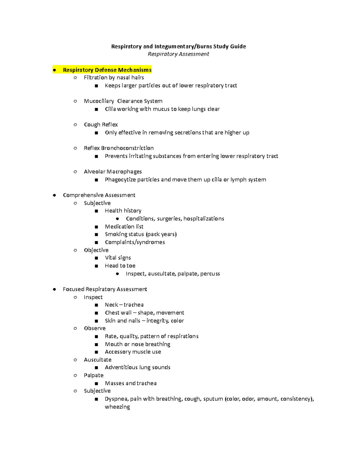 Respiratory and Integumentary Burns Study Guide - Respiratory and ...