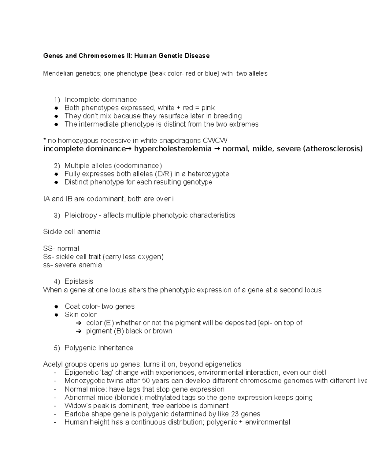 Bio 93 11 15 - Lecture notes on Trio lecture - Genes and Chromosomes II ...
