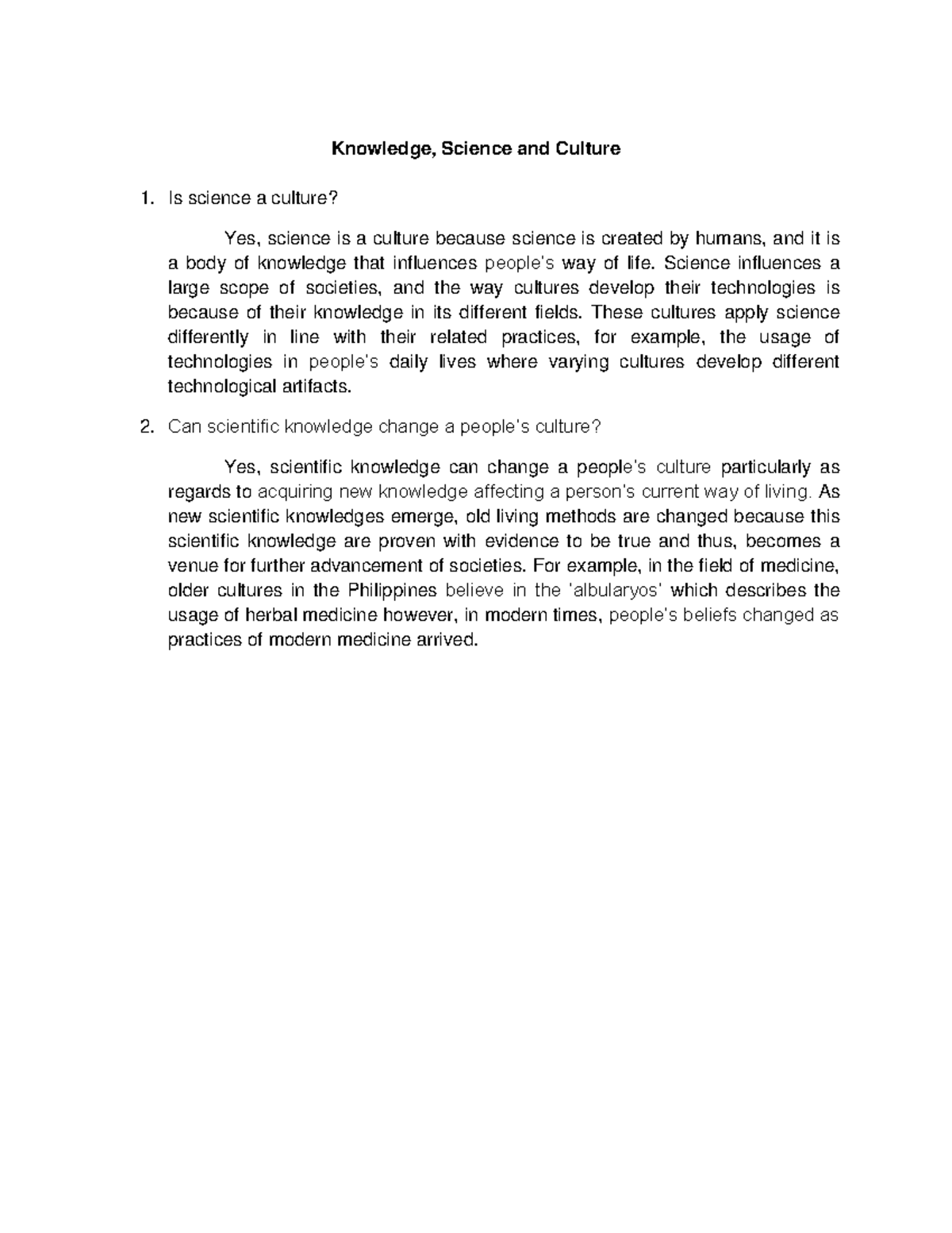 STS M1 - STS M1 - Knowledge, Science and Culture Is science a culture ...