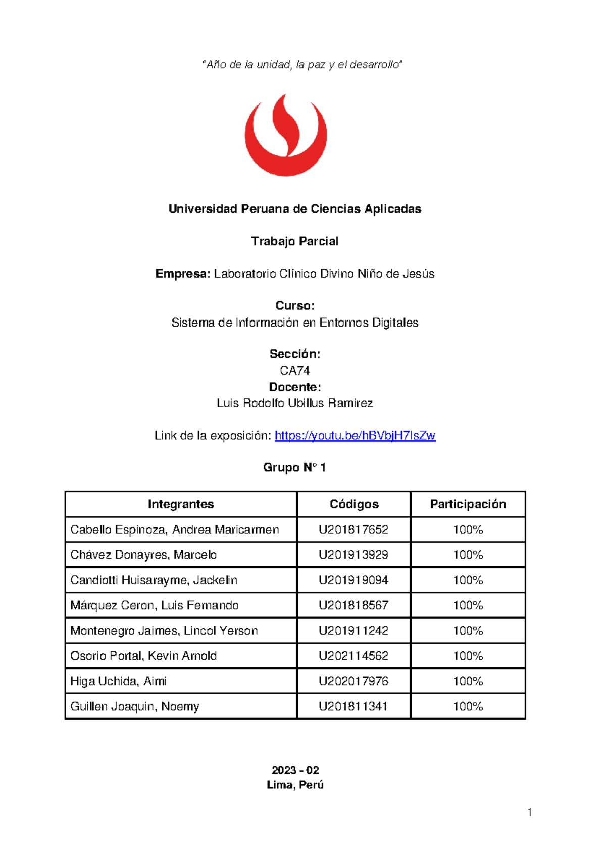 Grupo 1-TP SIED - TP de Sied - “Año de la unidad, la paz y el desarrollo” Universidad Peruana de ...
