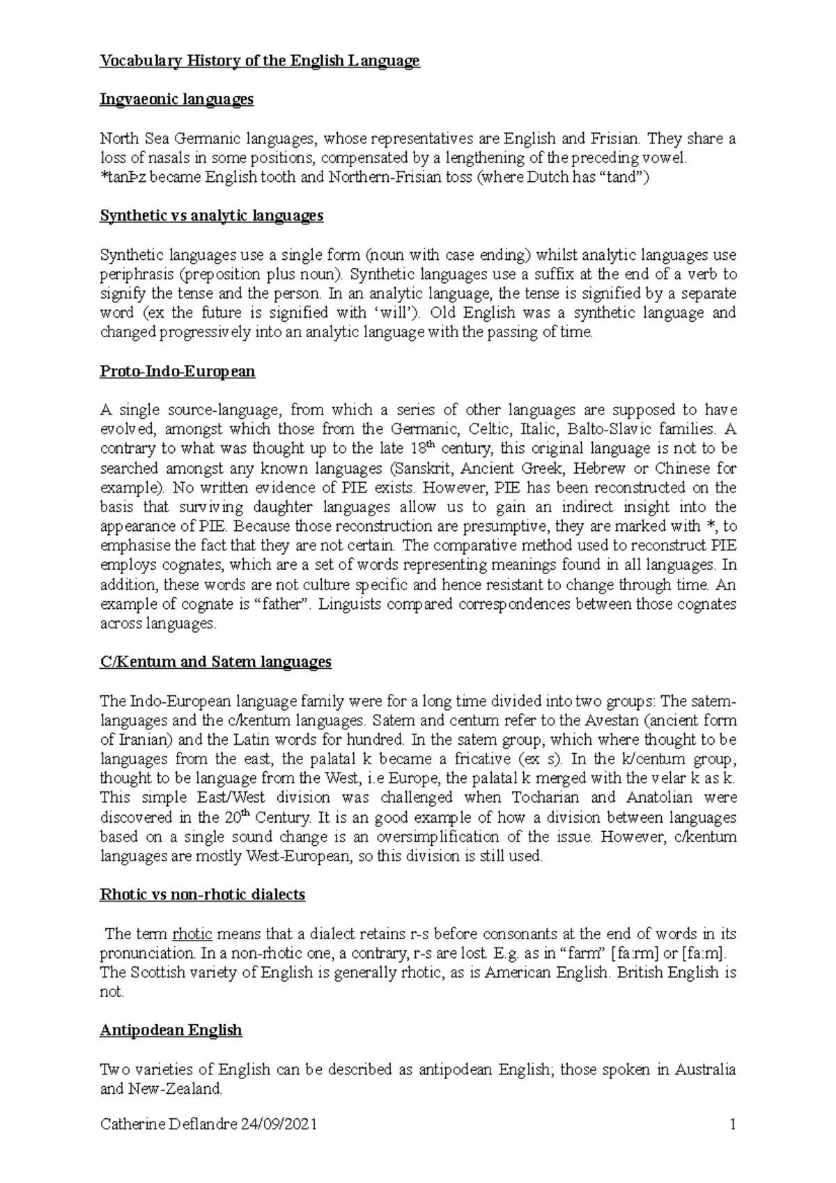 Hist- English-définitions - Vocabulary History of the English Language ...