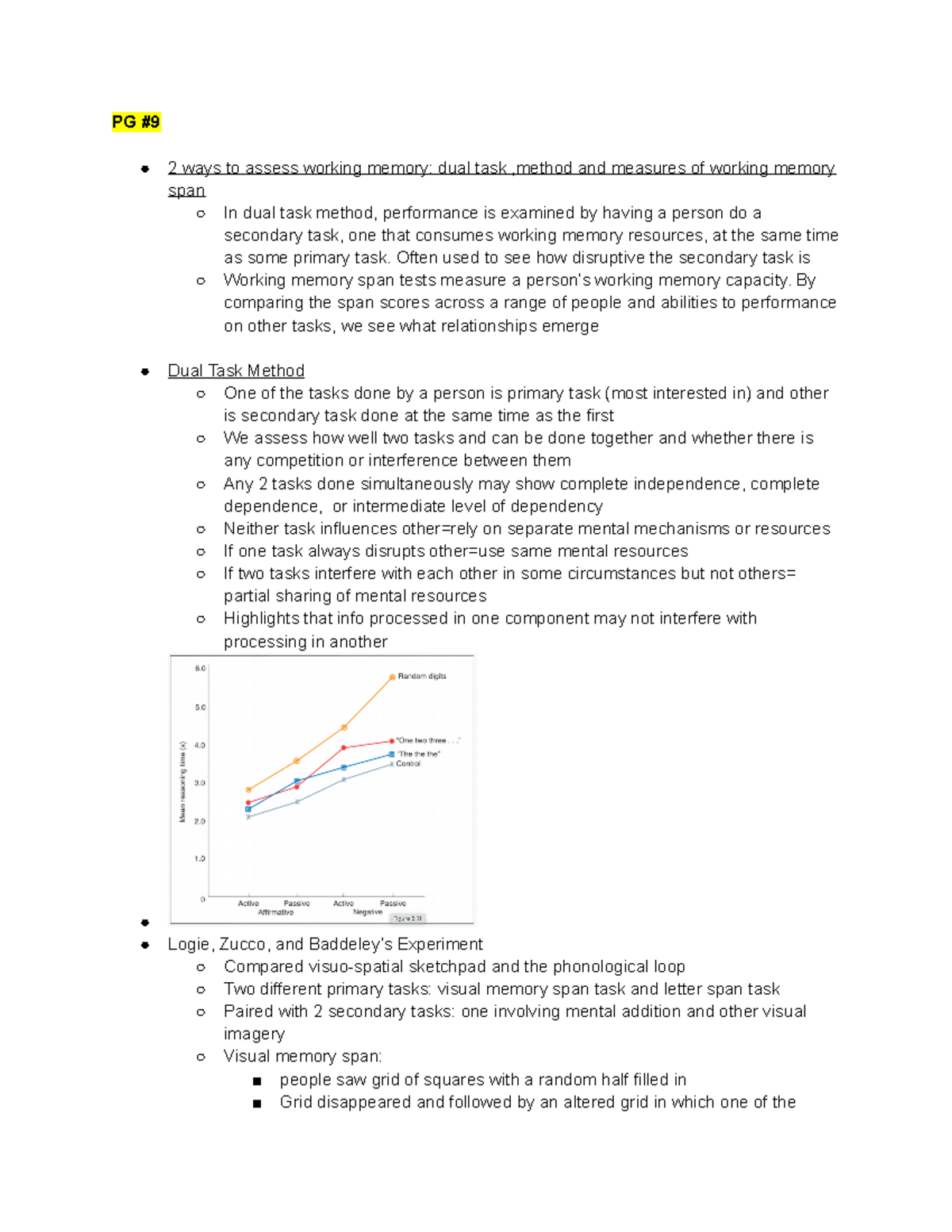 Exam 3 Textbook Notes - PG 2 ways to assess working memory: dual task ...