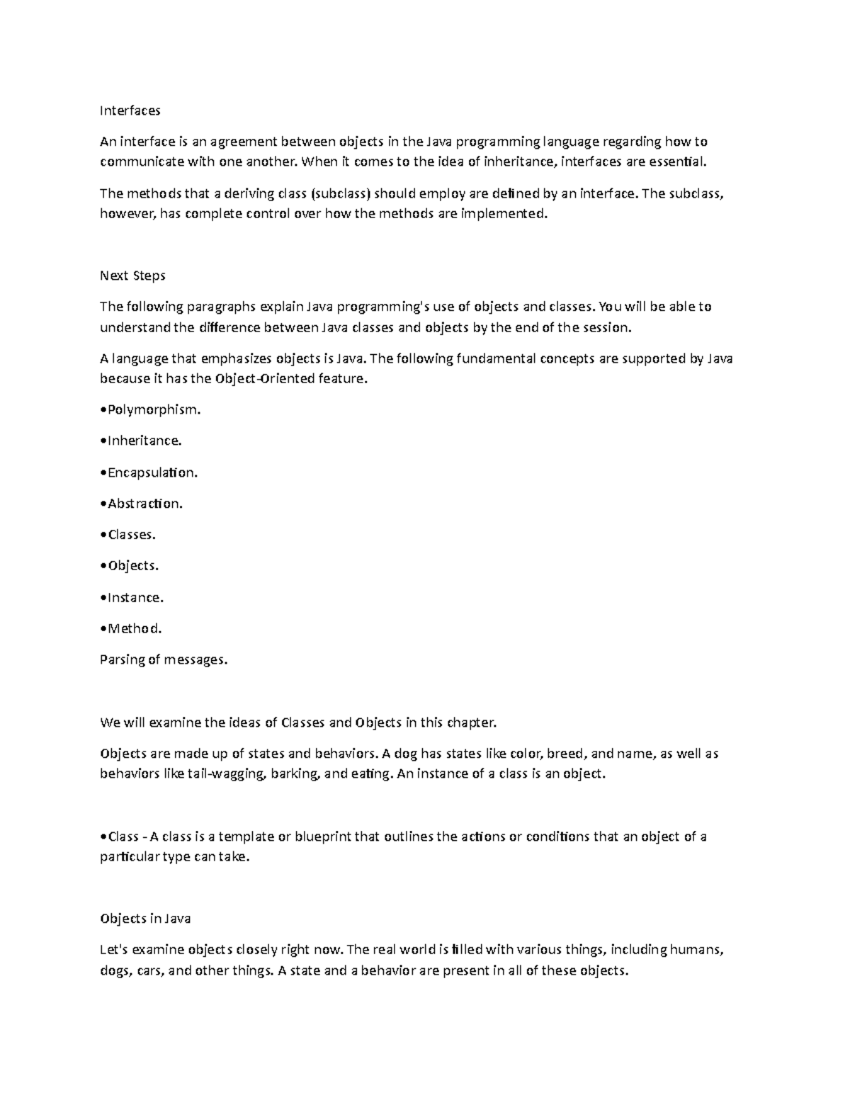 Java -2 - Notes taken from professor's explanation - Interfaces An ...
