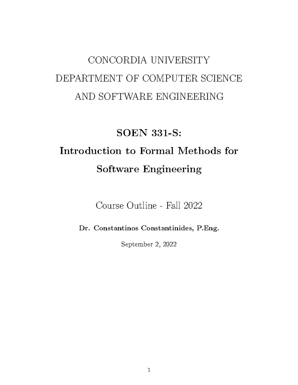 Course outline - CONCORDIA UNIVERSITY DEPARTMENT OF COMPUTER SCIENCE AND SOFTWARE ENGINEERING ...