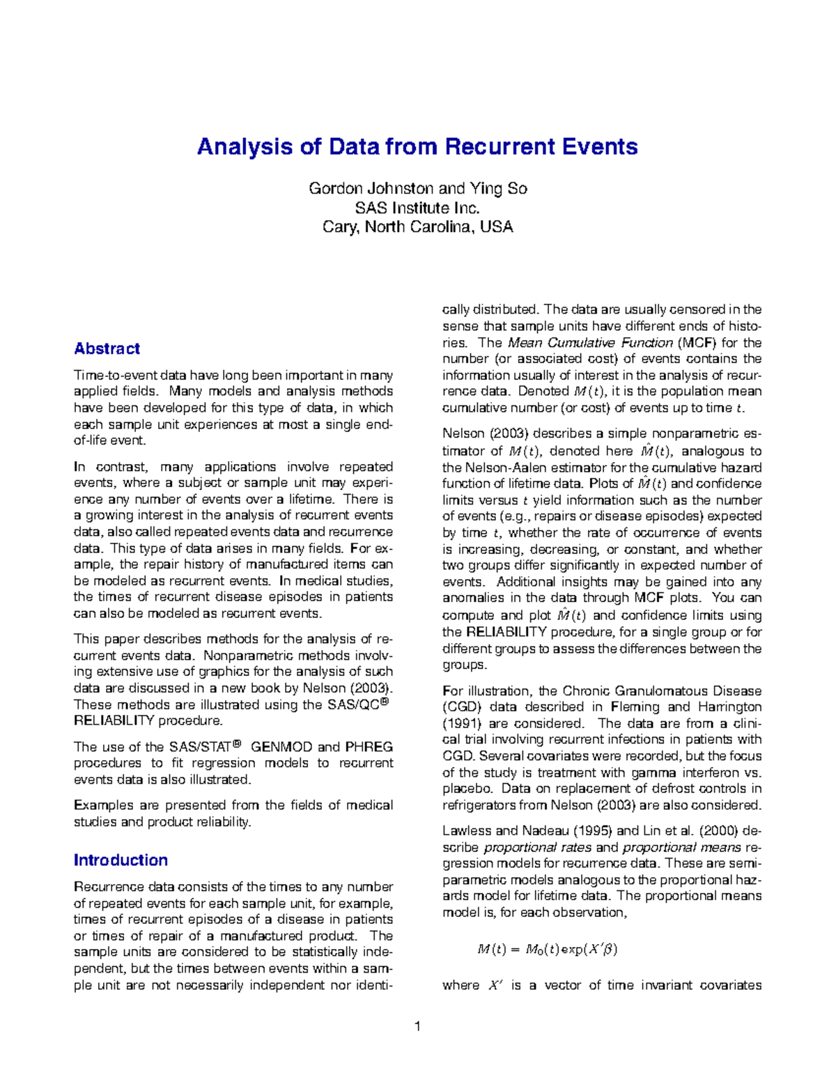 I-analysis of data from recurrent events - Analysis of Data from ...