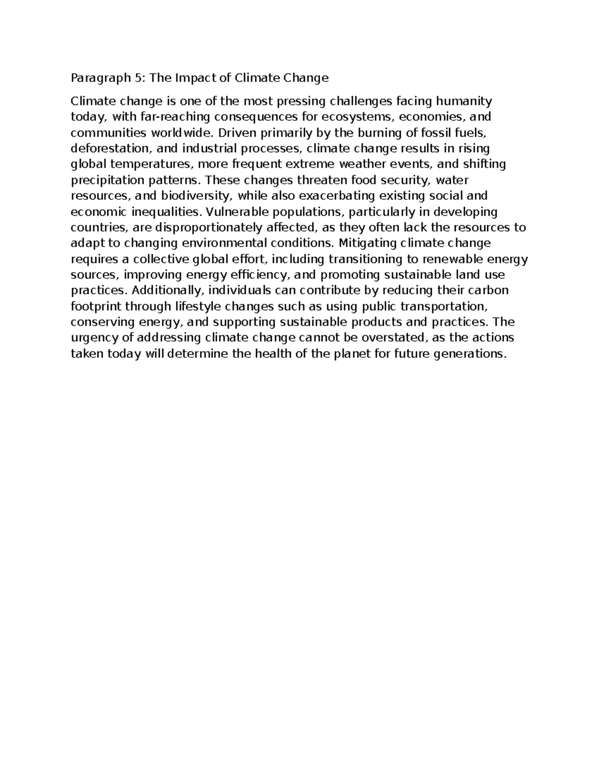 Paragraph 5 - lookl - Paragraph 5: The Impact of Climate Change Climate ...