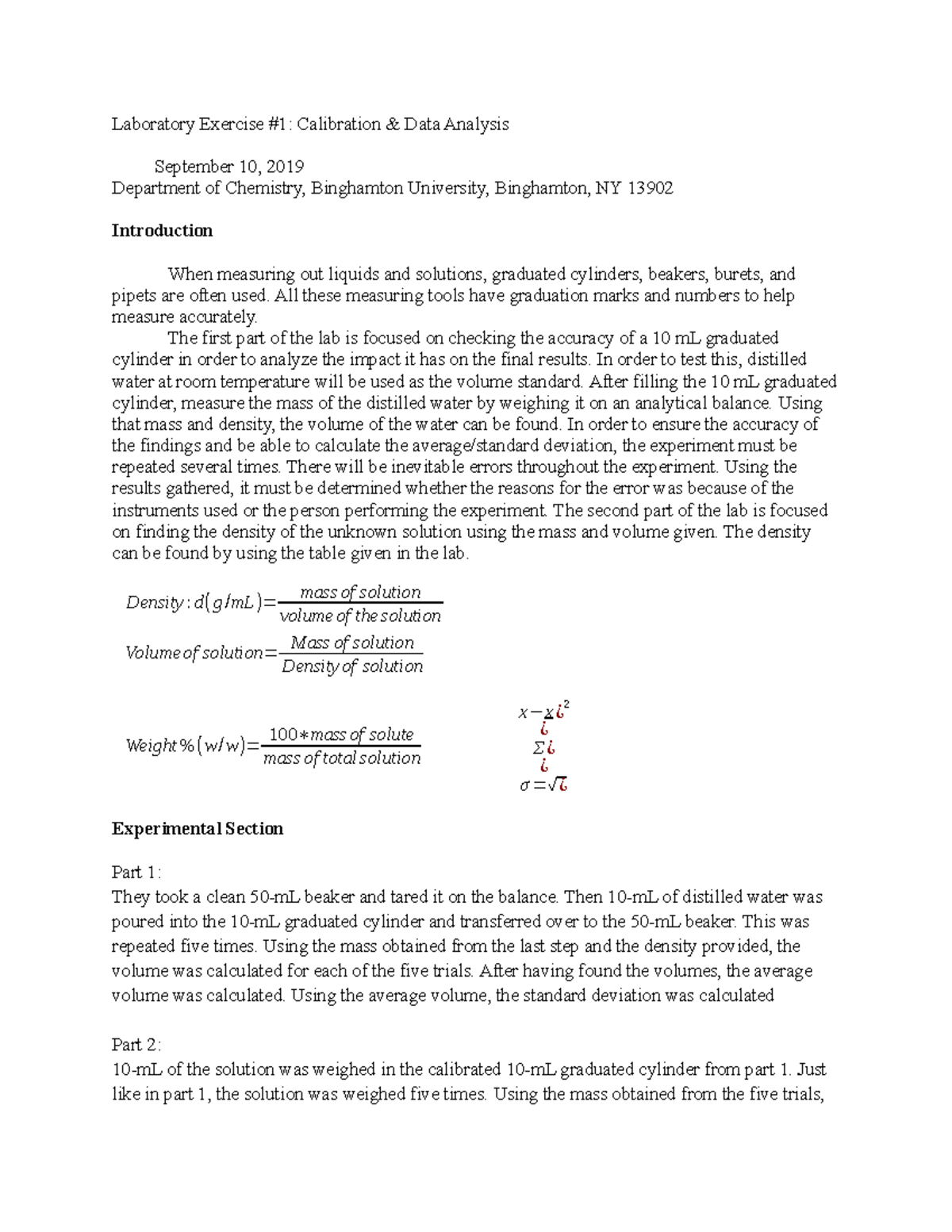 Laboratory 1 - Lap Report - Laboratory Exercise #1: Calibration & Data ...