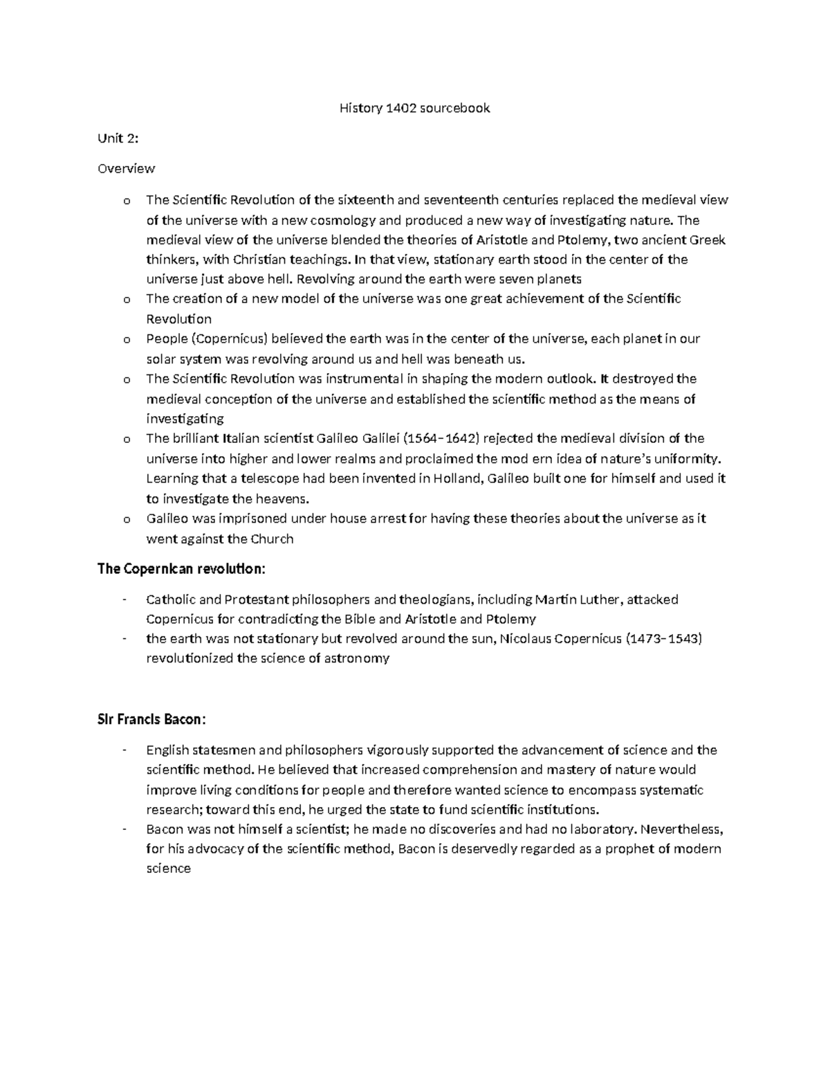 Soruce Book Notes 1402 History 1402 Sourcebook Unit 2 Overview O The