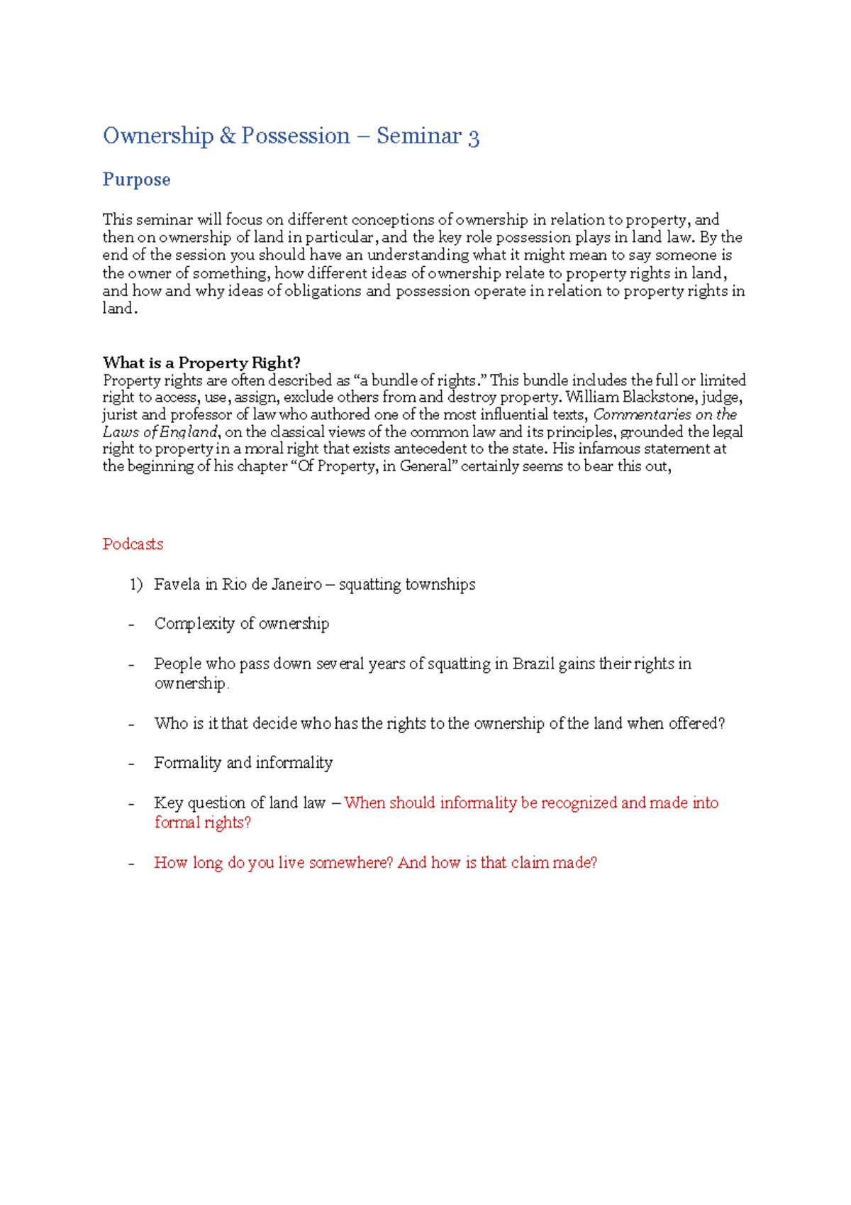 Ownership & Possession - Ownership & Possession – Seminar 3 Purpose ...
