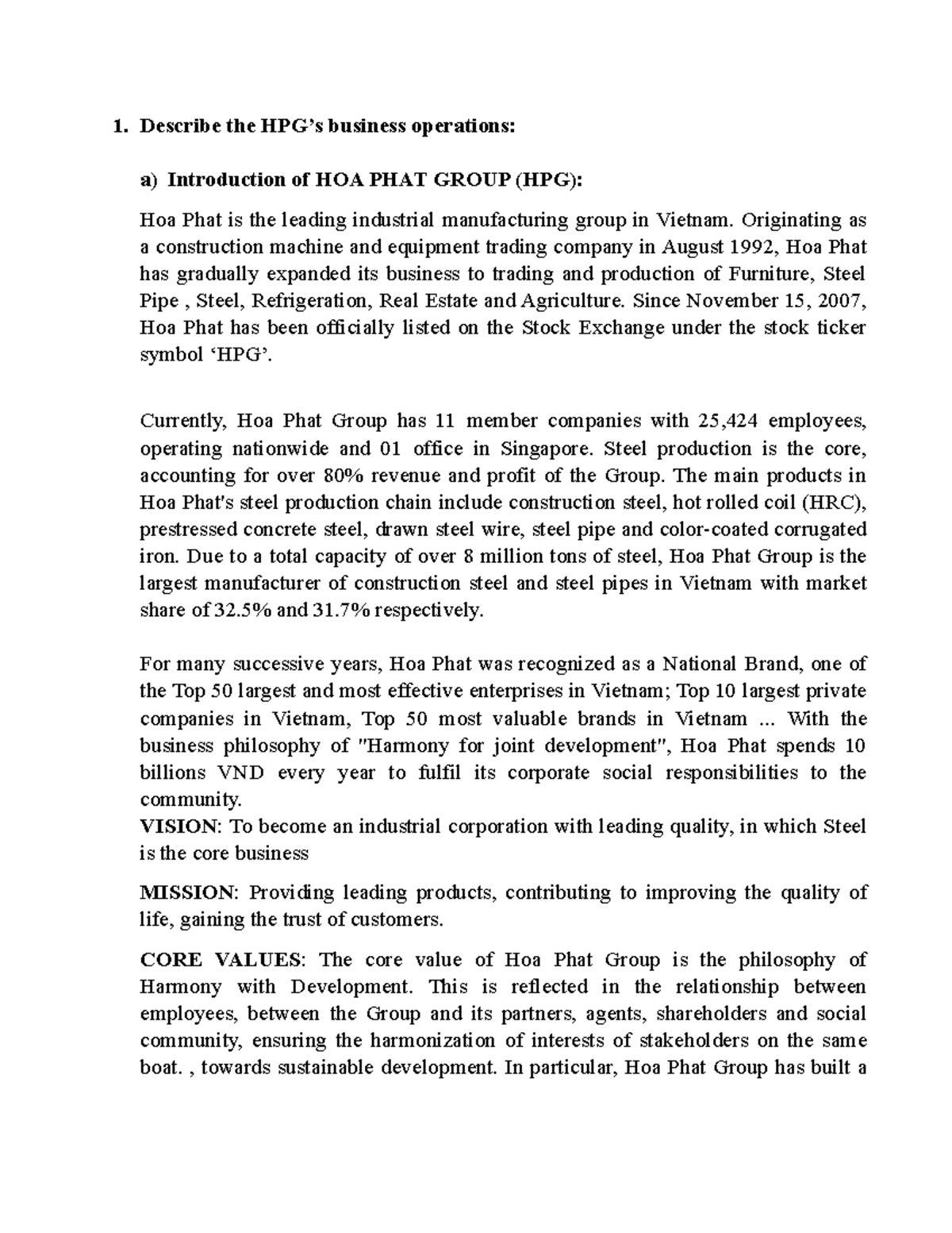 Describe-the-HPG - Describe-the-HPG - 1. Describe the HPG’s business ...