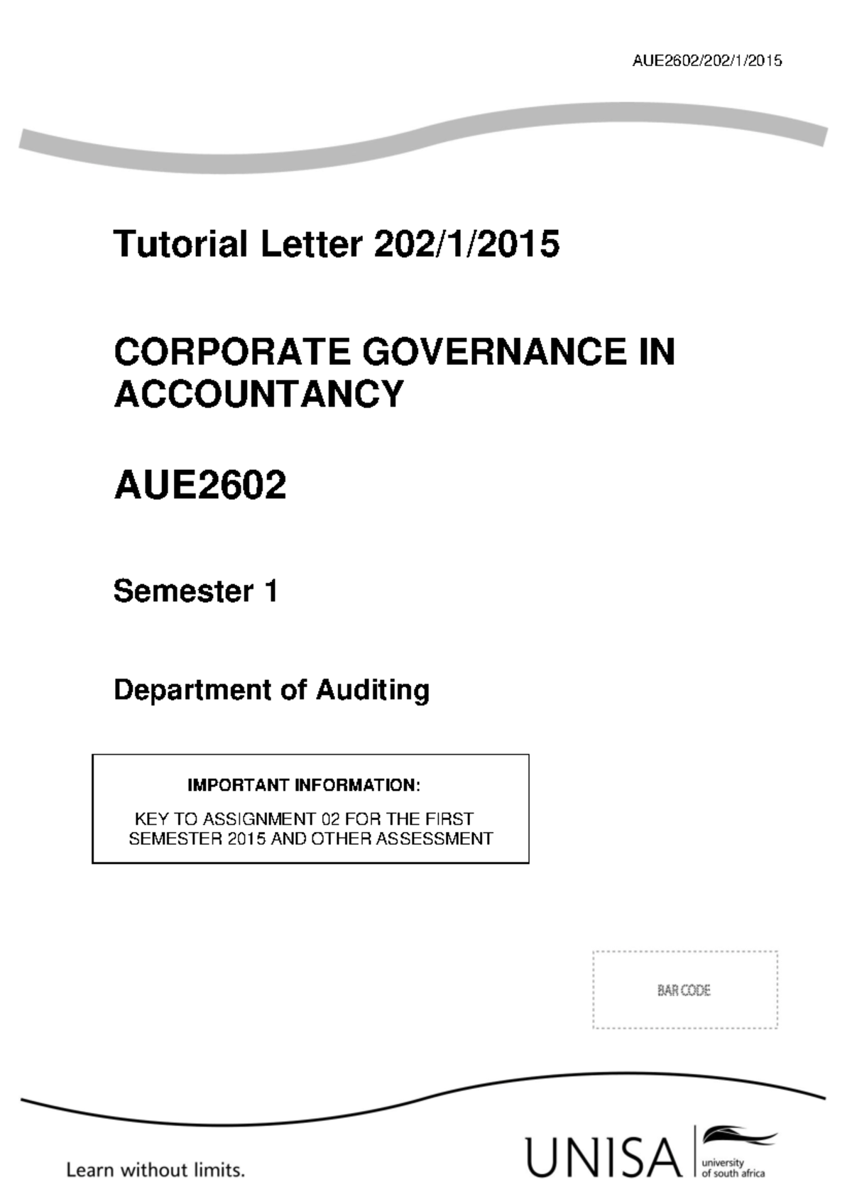 AUE2602- assignment 2 solution - 202 2015 1 e 2 - AUE2602/202/1 ...