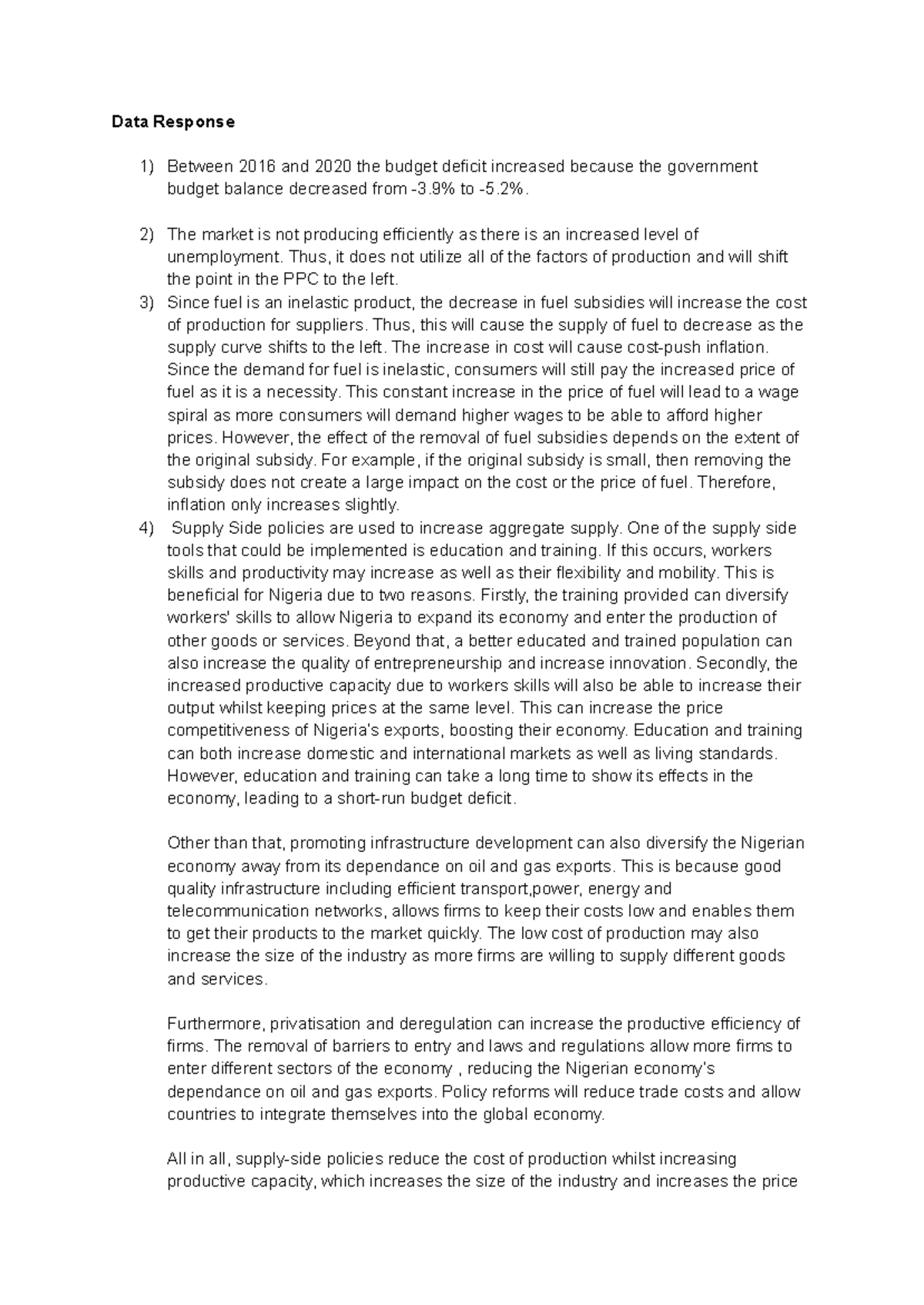 Economics S23 V22 - Data Response 1) Between 2016 and 2020 the budget ...