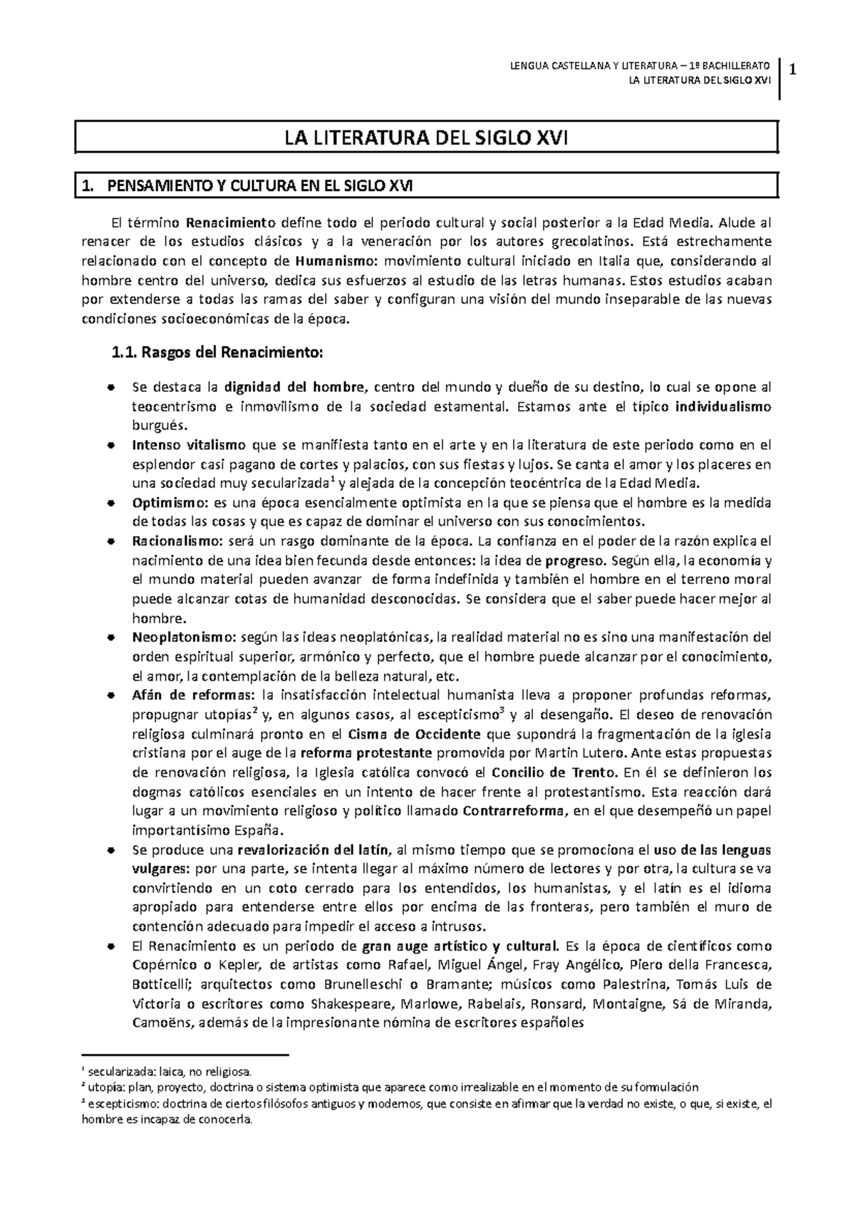 Lit xvi lengua - LA LITERATURA DEL SIGLO XVI 1 LA LITERATURA DEL SIGLO ...