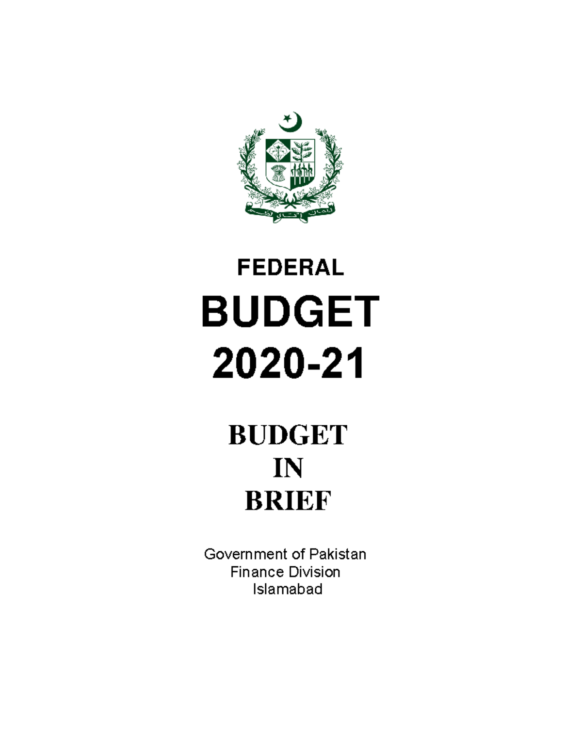 Budget in Brief 2020 21 English - FEDERAL BUDGET 2020- BUDGET IN BRIEF ...