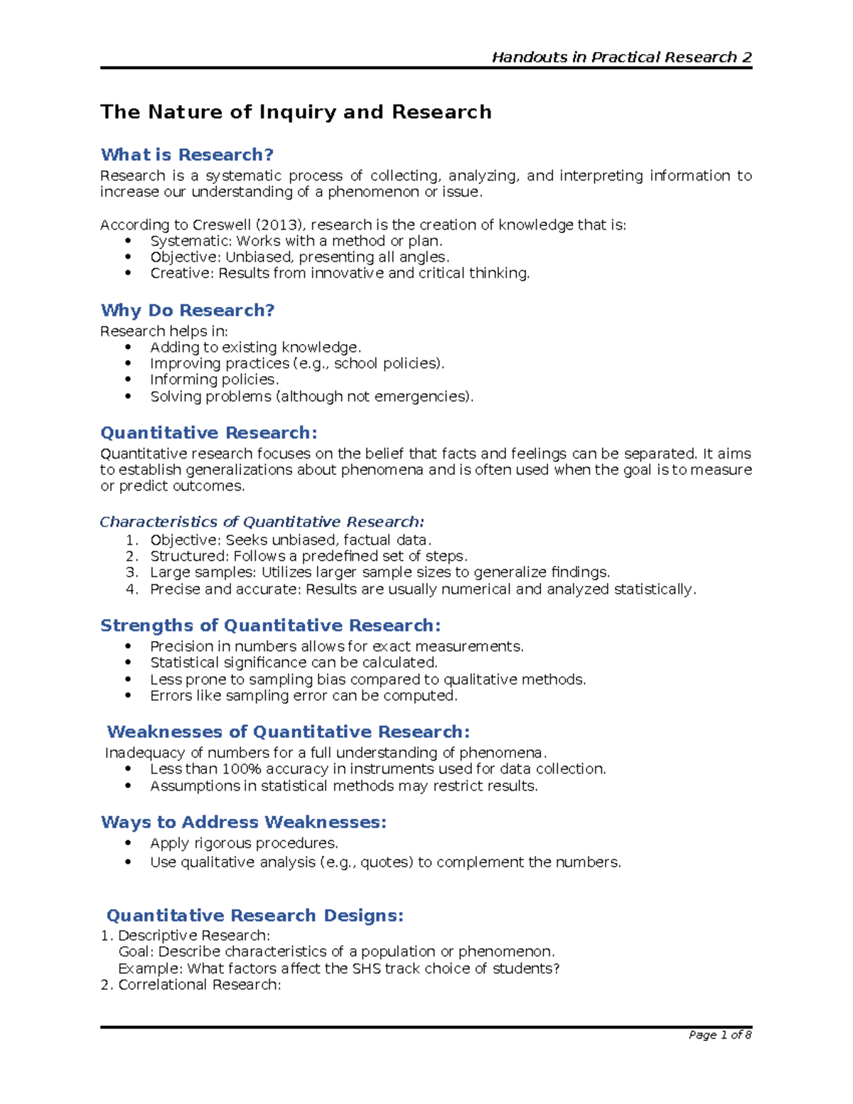 Handouts for Practical Research 2 Quarter I - The Nature of Inquiry and ...