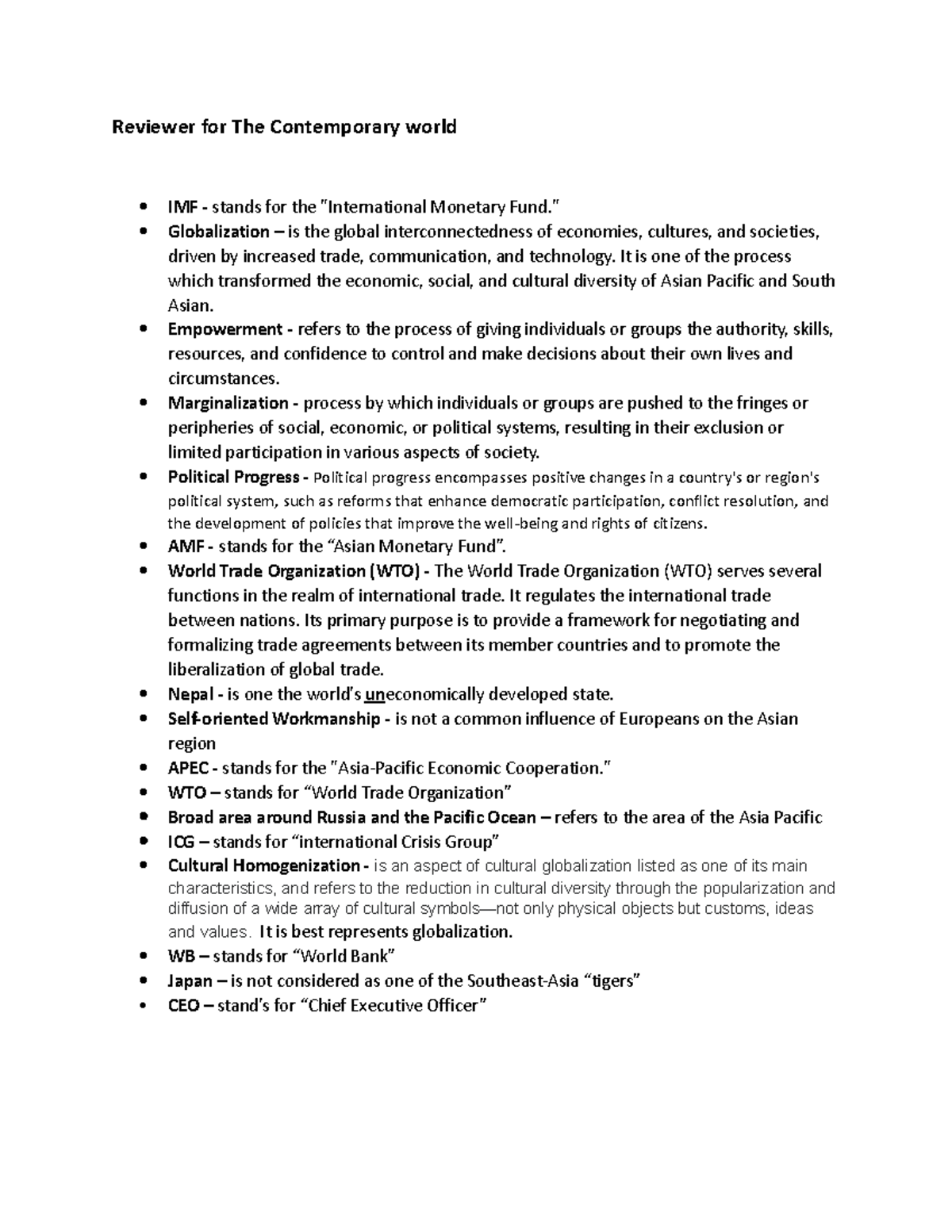 Reviewer for The Contemporary world - " Globalization – is the global ...