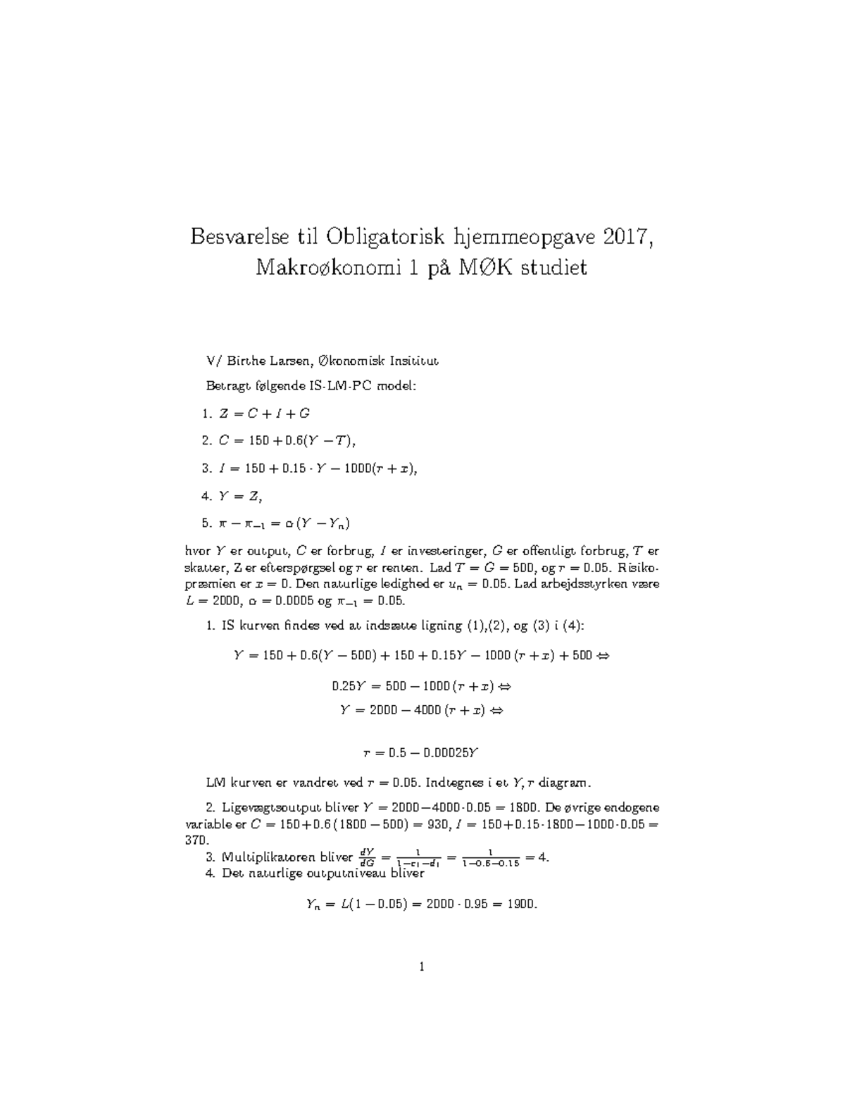 Obligatoriskhjemmeopgave besvarelse 2017 matematik econ - Besvarelse til Obligatorisk ...
