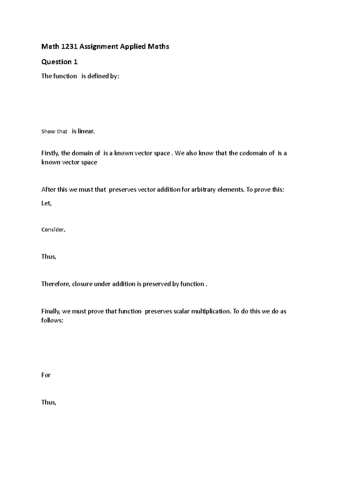 Math 1231 - nice - Math 1231 Assignment Applied Maths Question 1 The function is defined by ...