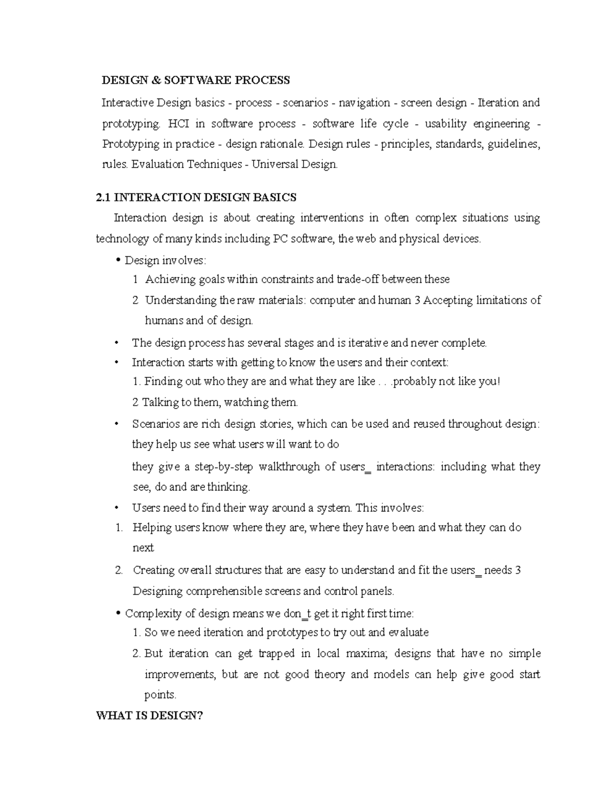 Topic 3 - Human Computer Interaction notes - DESIGN & SOFTWARE PROCESS ...