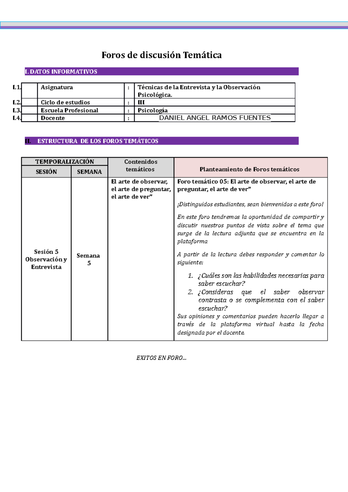 Foro sobre el Observar, escuchar - Foros de discusión Temática I. DATOS ...