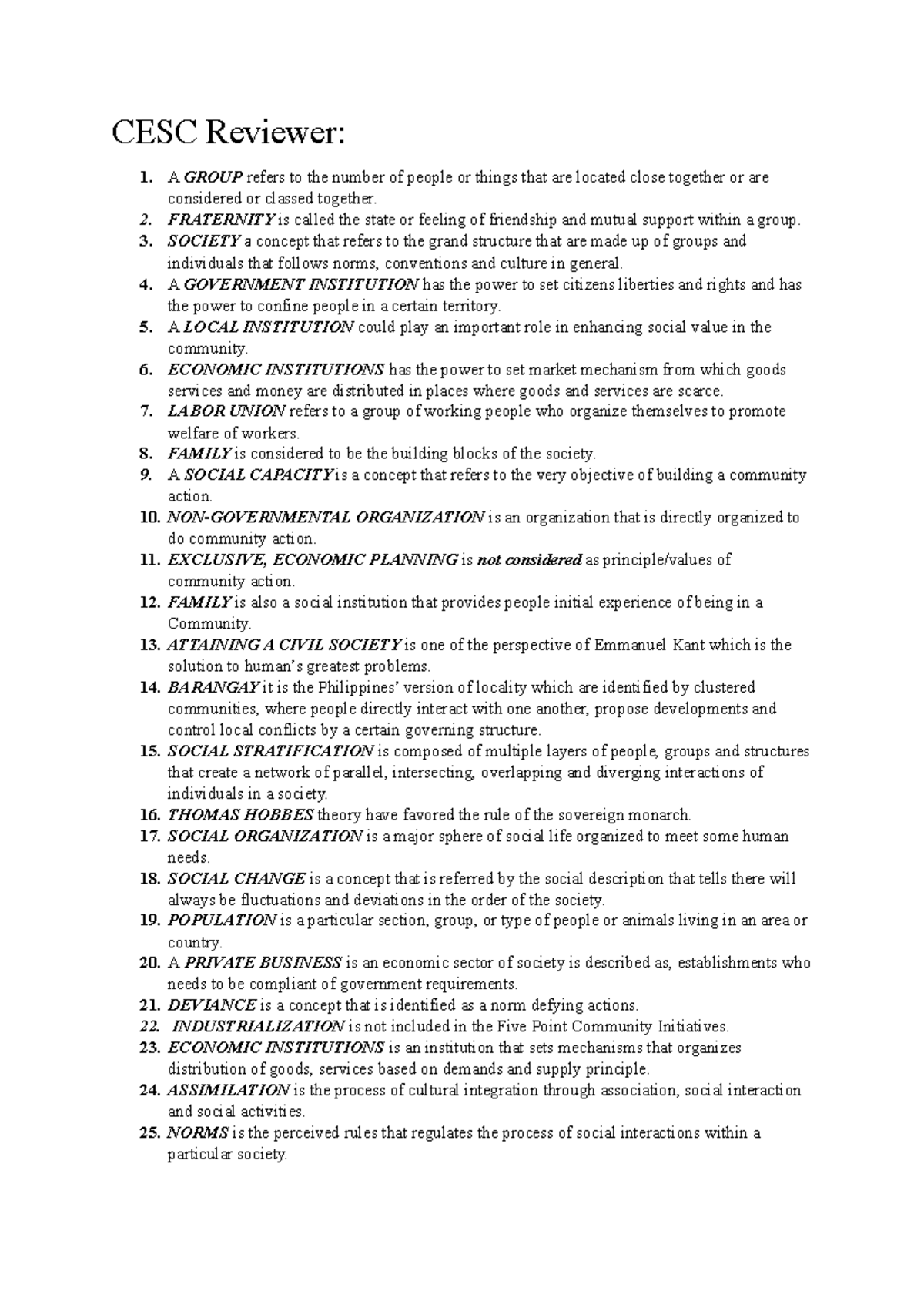 CESC Reviewer - 1ST Quarter Examination - Grade 12 - CESC Reviewer: A ...