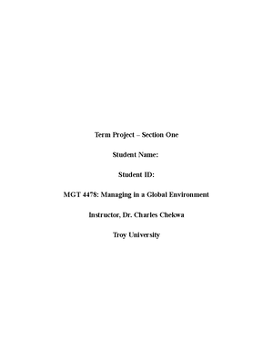 Term Project - mgt 4478 term - Term Project – Section One Student Name ...