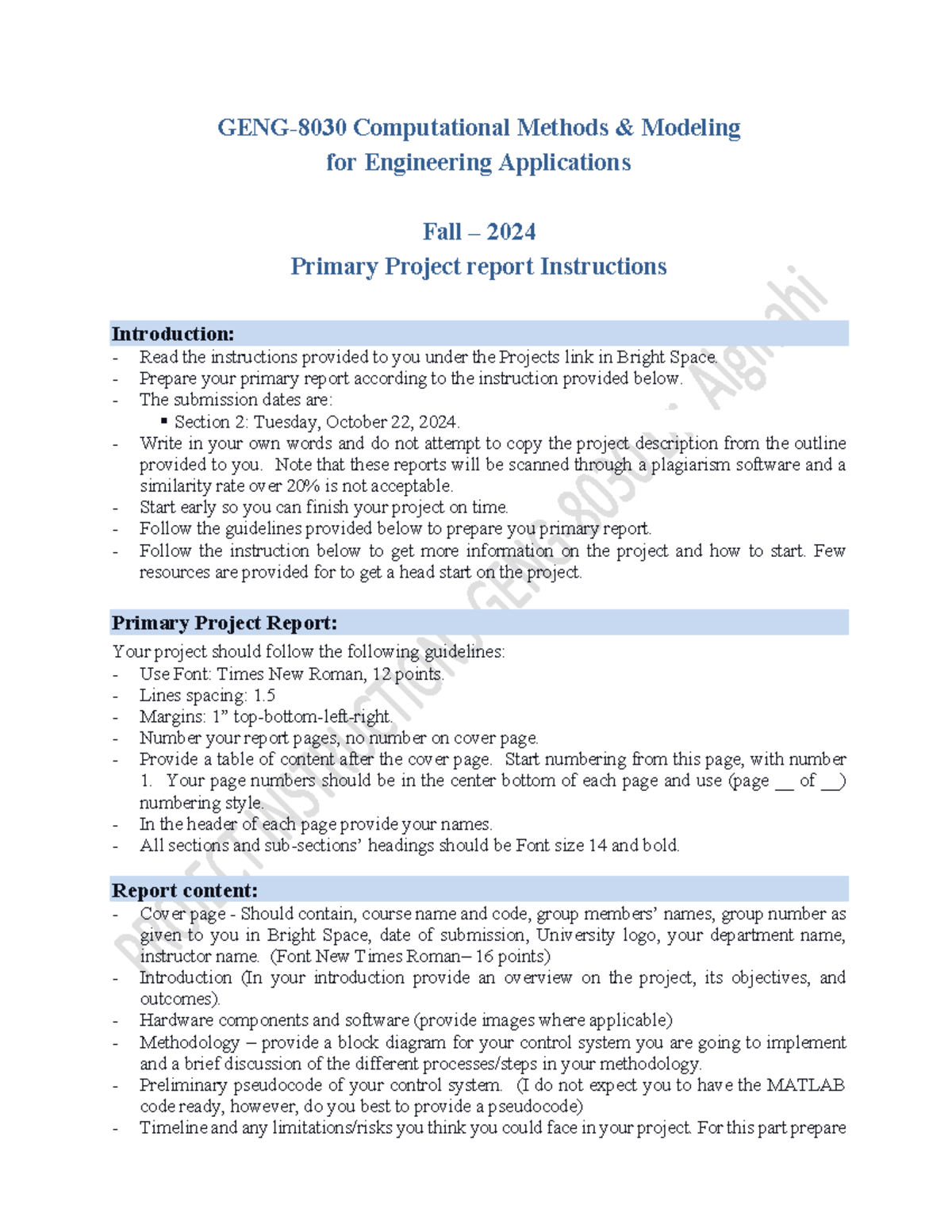 Fall-2022-Primary Report-Project Instructions - GENG-8030 Computational Methods & Modeling for ...