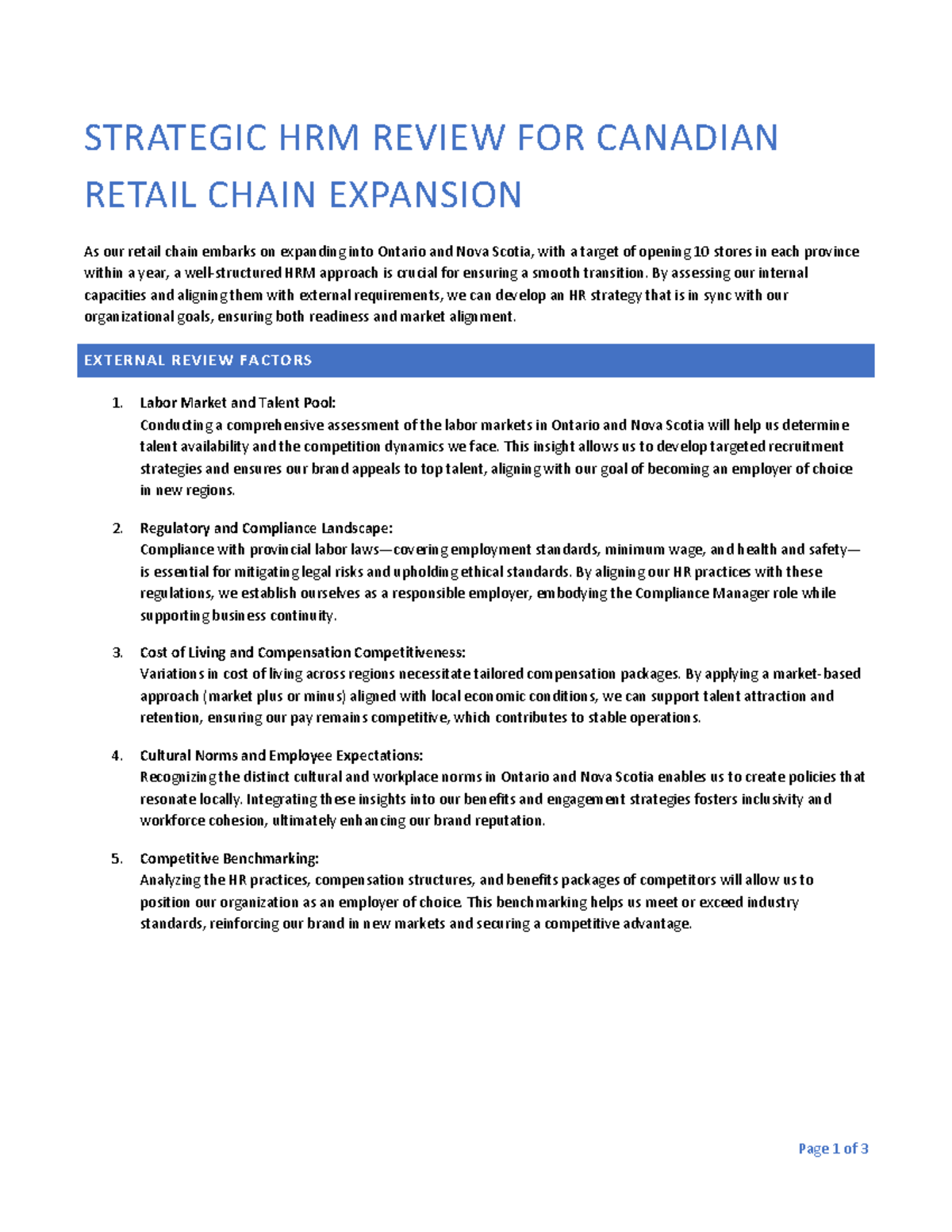 ESL 76 V2 - HRM - Group 3 - Assignment 1 V2 - Page 1 of 3 STRATEGIC HRM ...