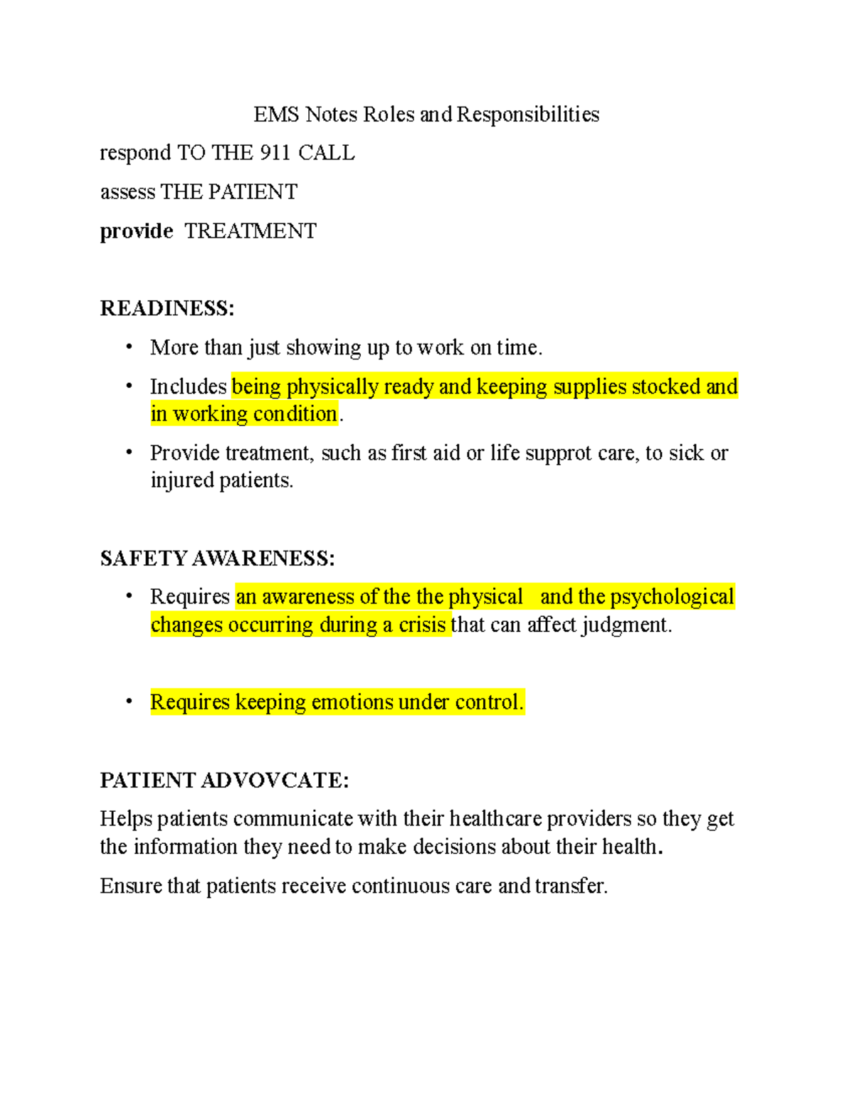 EMS Guided Notes Roles and Responsibilities - EMS Notes Roles and ...